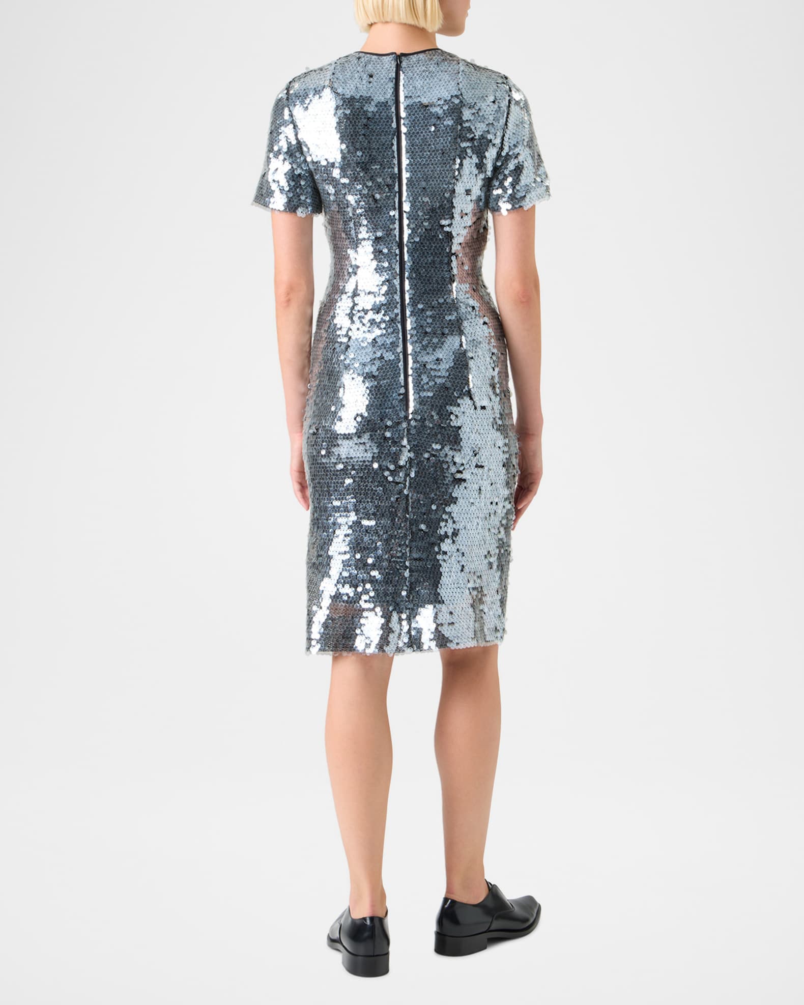 Akris Lucid Sequined Tulle Short-Sleeve Dress | Neiman Marcus