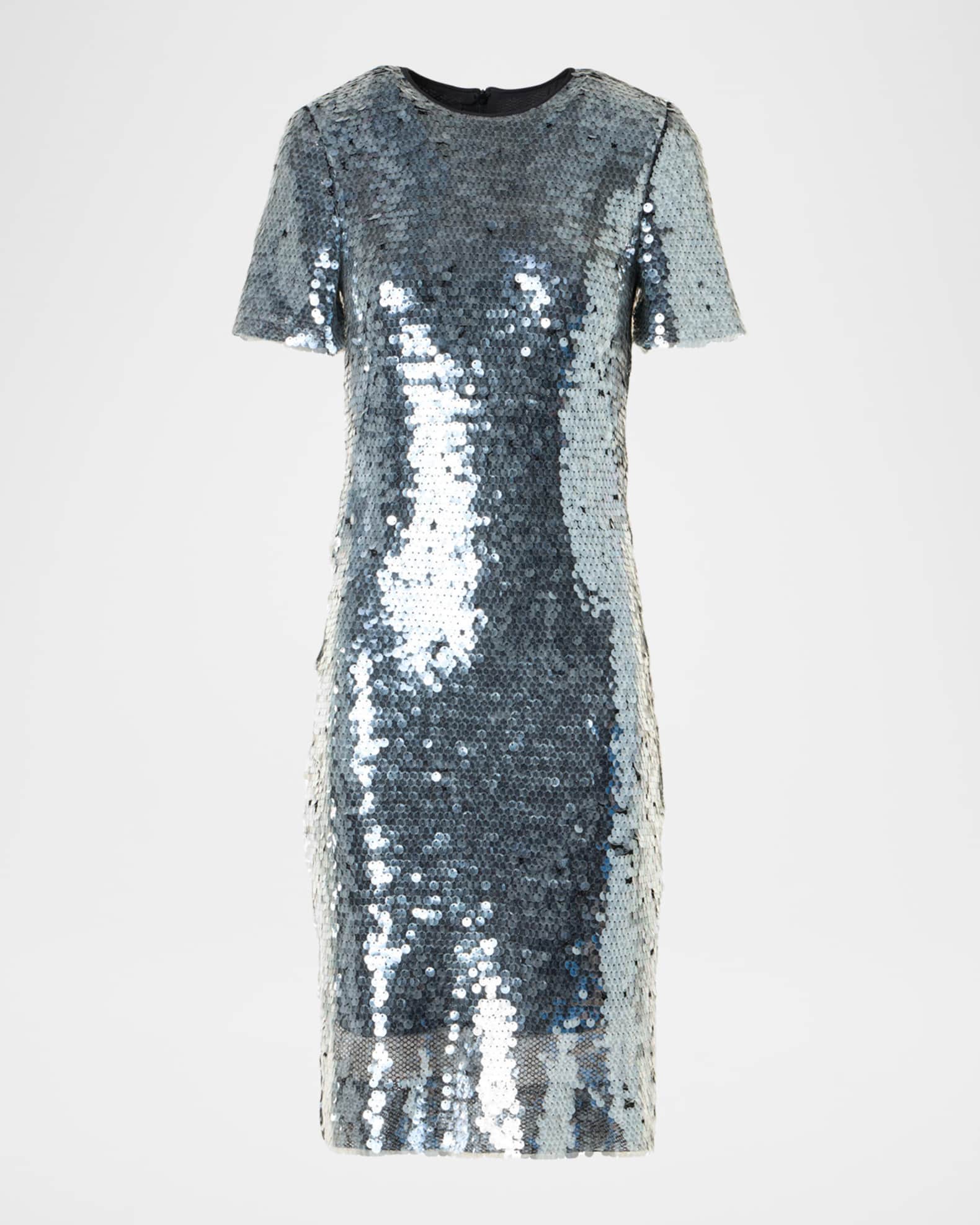 Akris Lucid Sequined Tulle Short-Sleeve Dress | Neiman Marcus