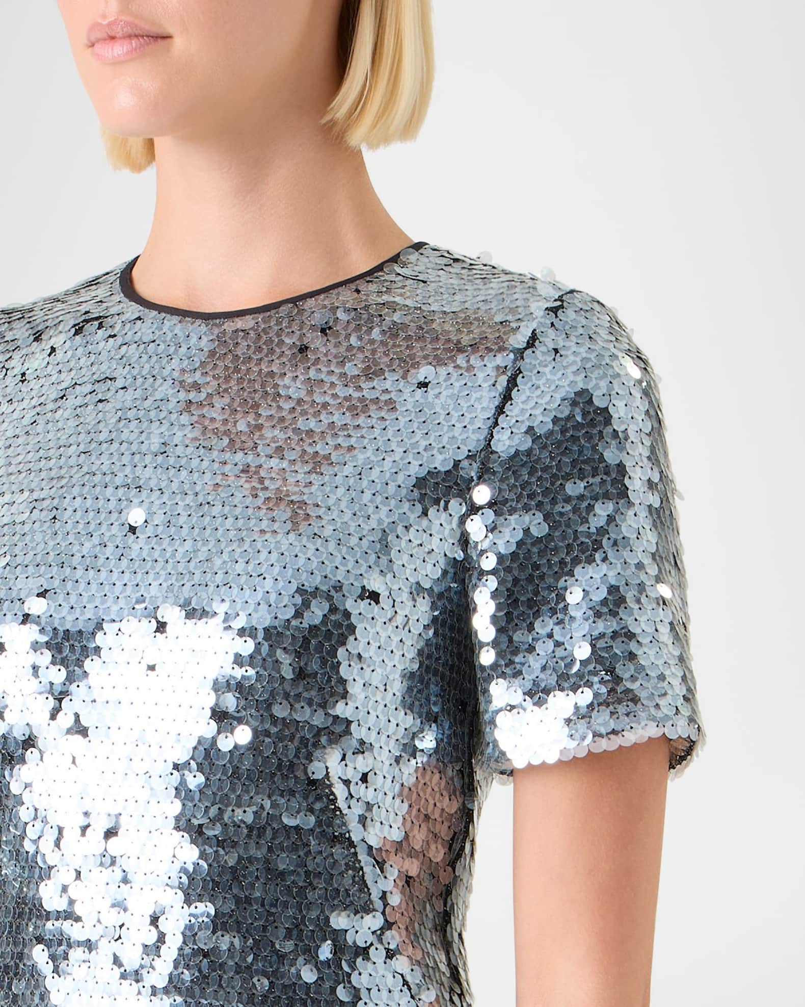 Akris Lucid Sequined Tulle Short-Sleeve Dress | Neiman Marcus