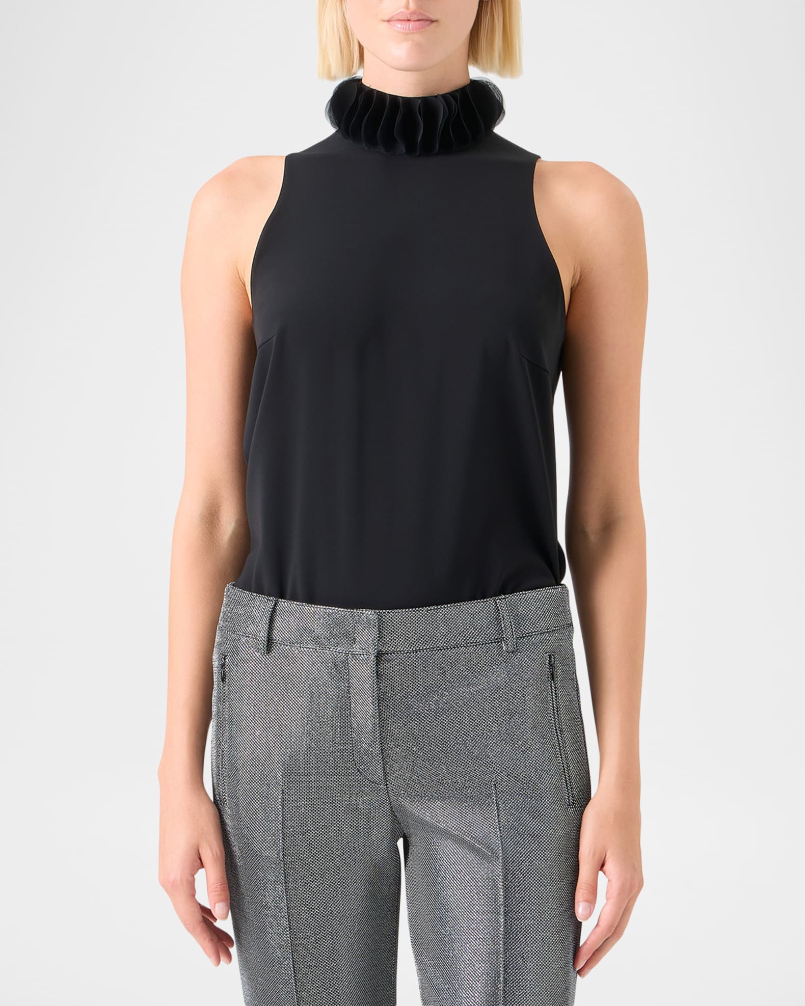 Akris punto Sculptural Ruffle-Neck Blouse | Neiman Marcus