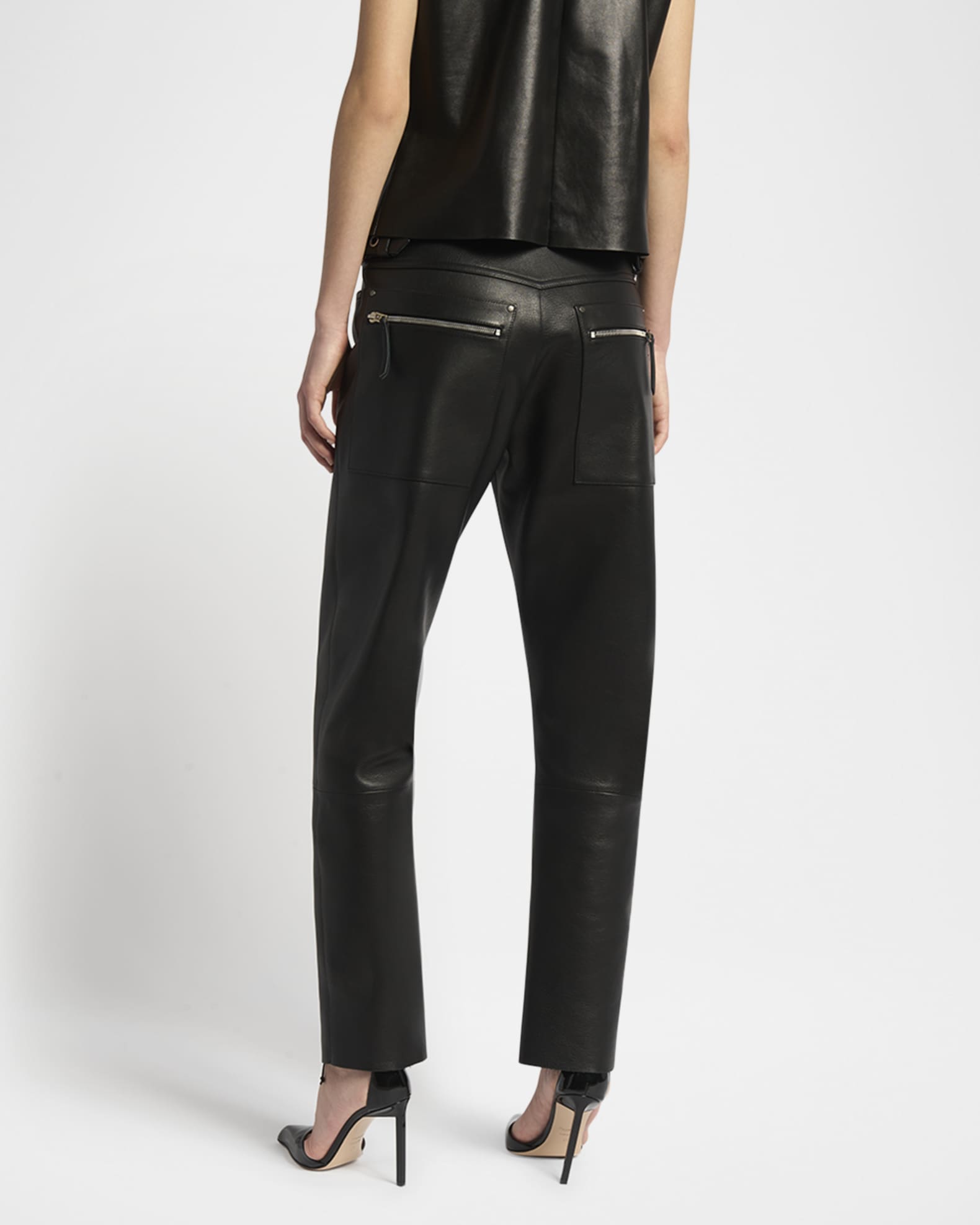 TOM FORD Leather Buckle Straight-Leg Biker Pants | Neiman Marcus