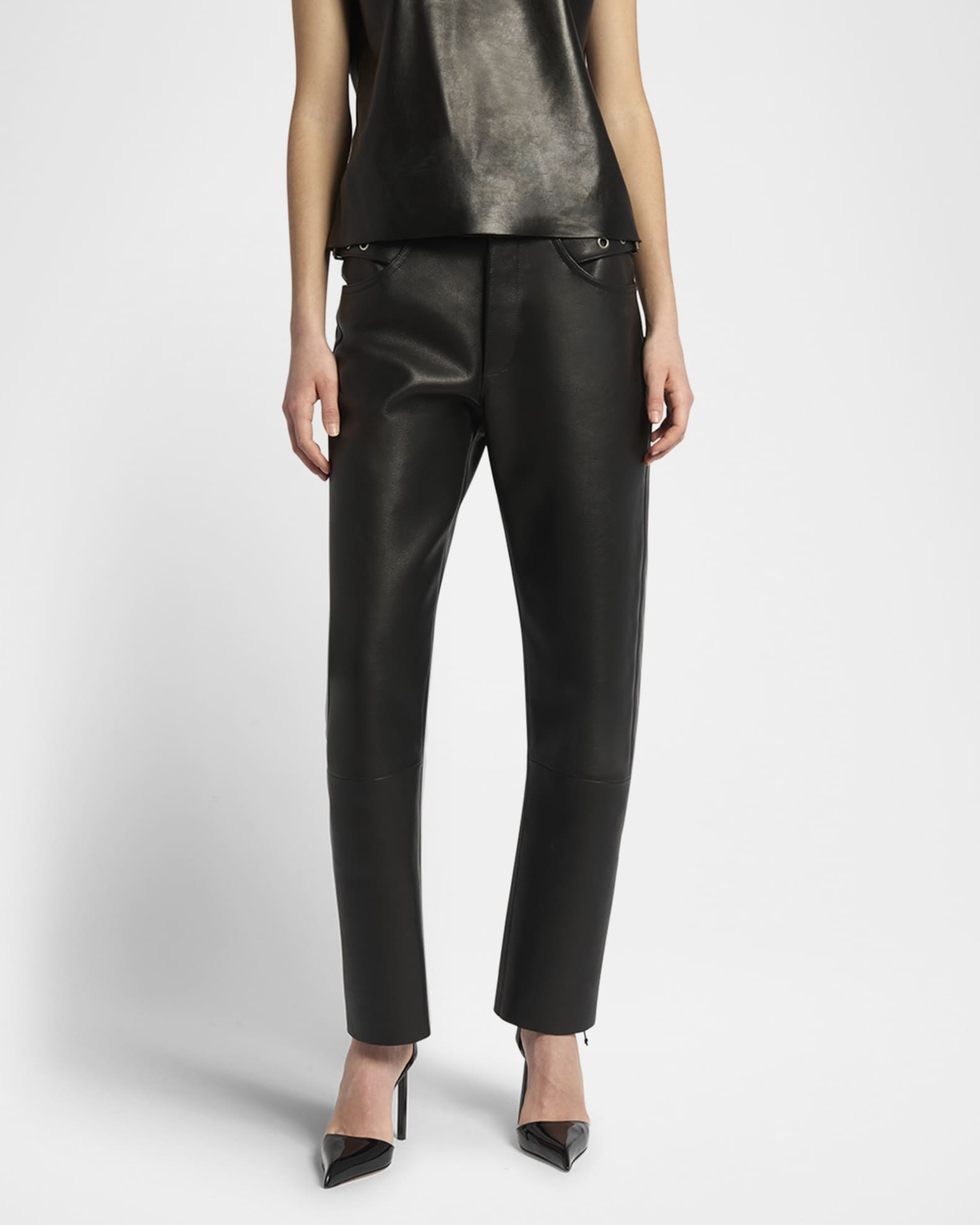 TOM FORD Leather Buckle Straight-Leg Biker Pants | Neiman Marcus