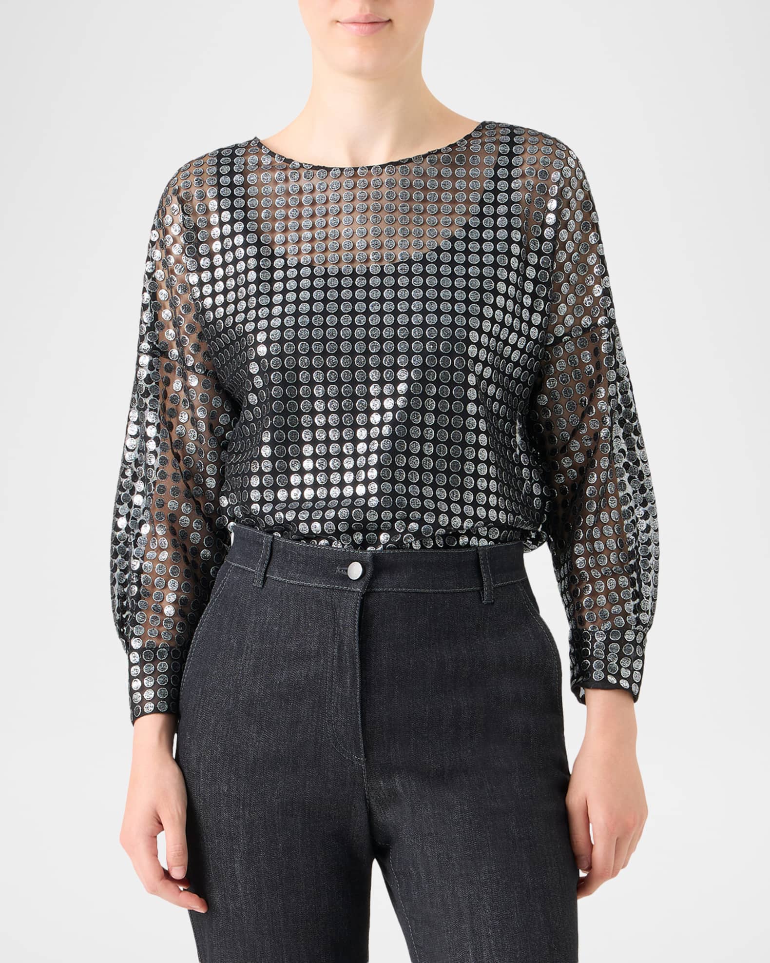 Akris punto Metallic Dot Long-Sleeve Blouse | Neiman Marcus