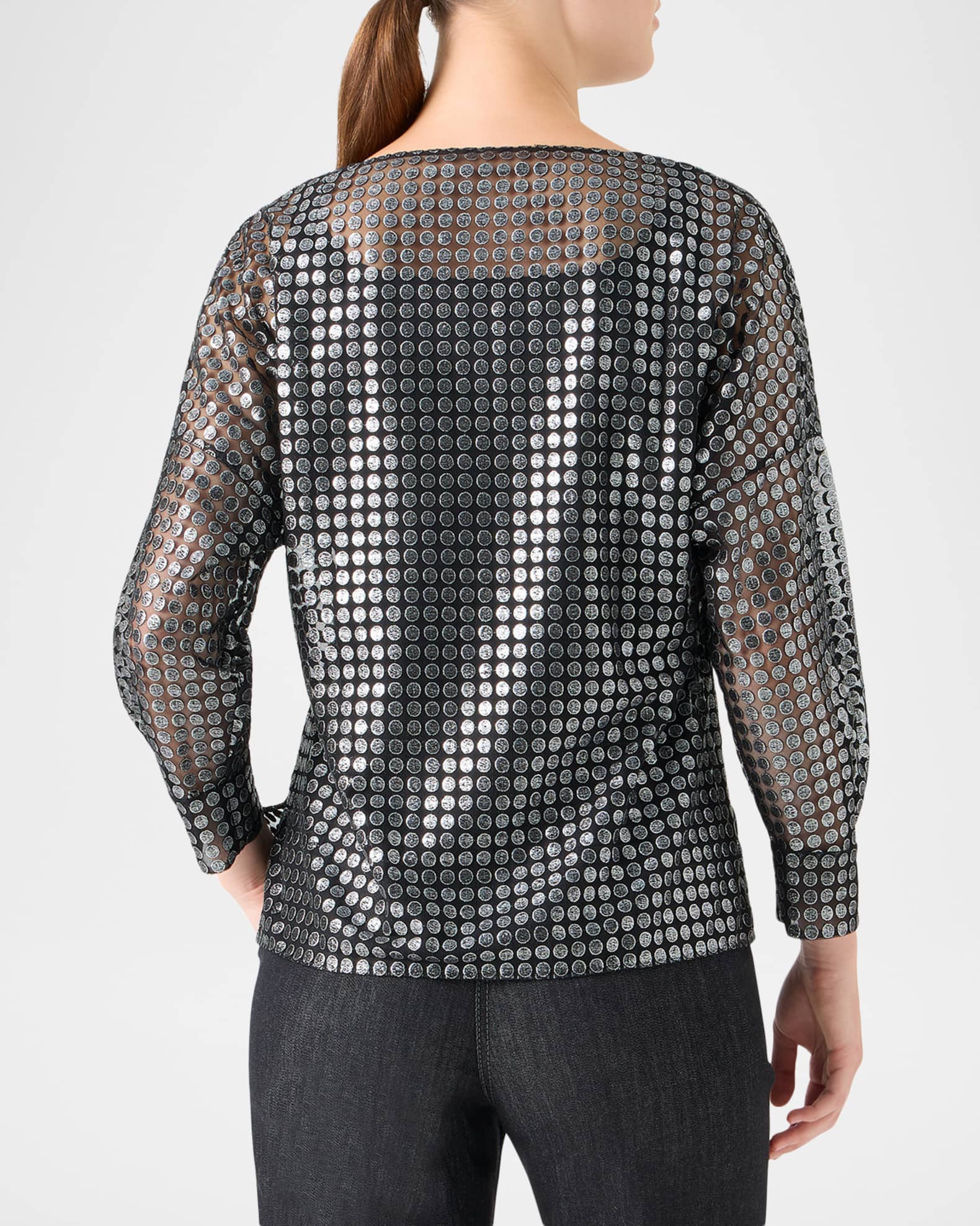 Akris punto Metallic Dot Long-Sleeve Blouse | Neiman Marcus