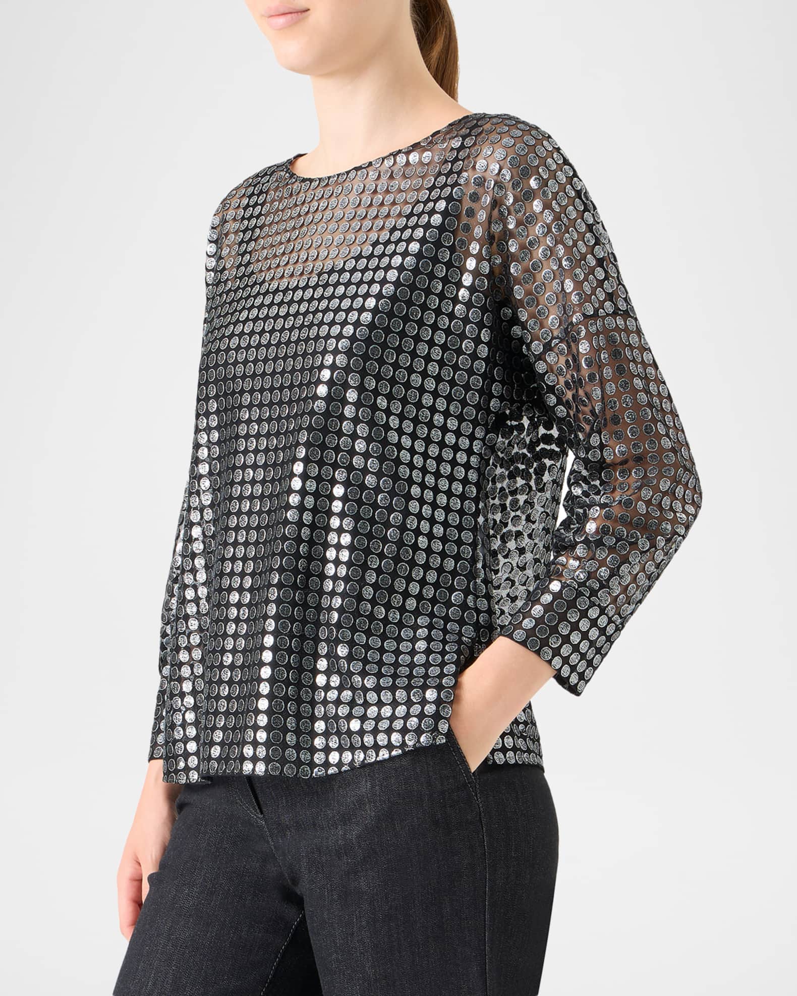 Akris punto Metallic Dot Long-Sleeve Blouse | Neiman Marcus