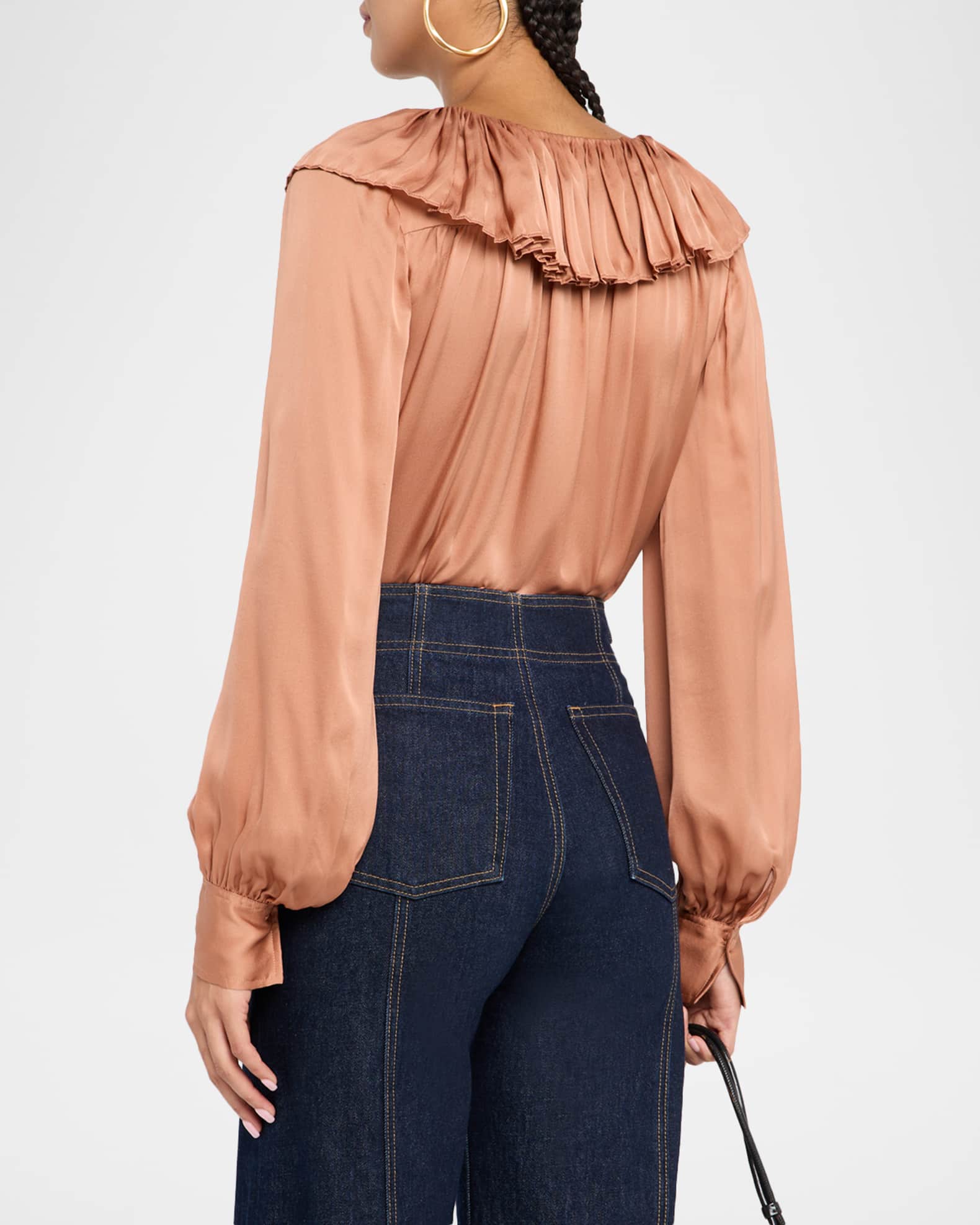 Ulla Johnson Liese Silk Ruffle-Neck Blouse | Neiman Marcus