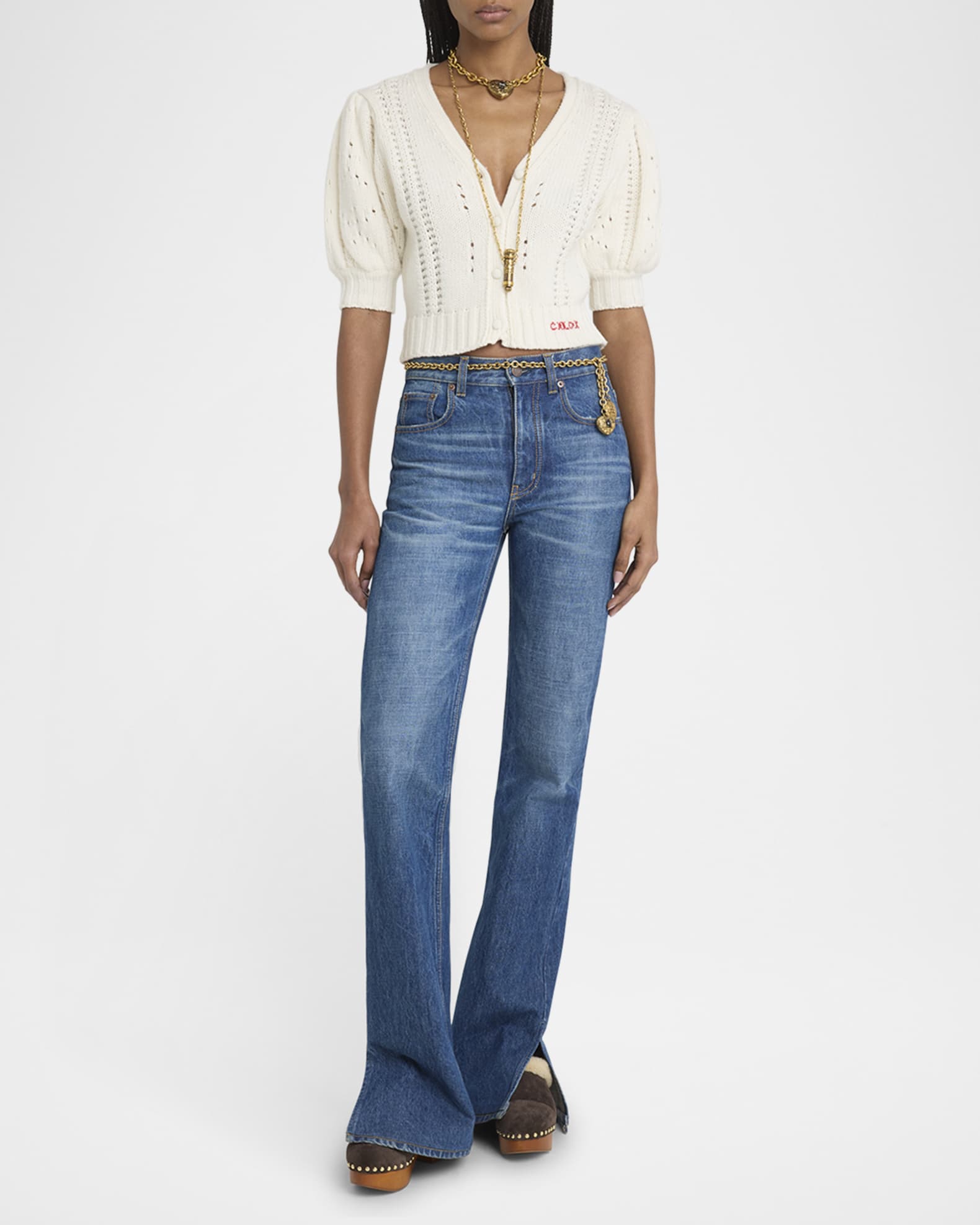 Chloe Denim Bootcut-Leg Split-Hem Pants | Neiman Marcus