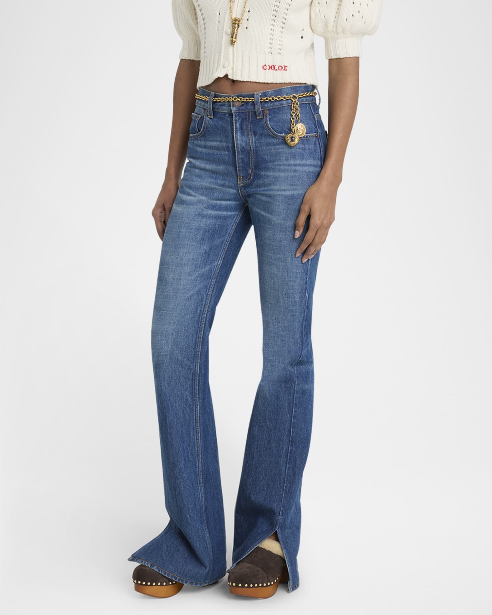 Chloe Denim Bootcut-Leg Split-Hem Pants | Neiman Marcus