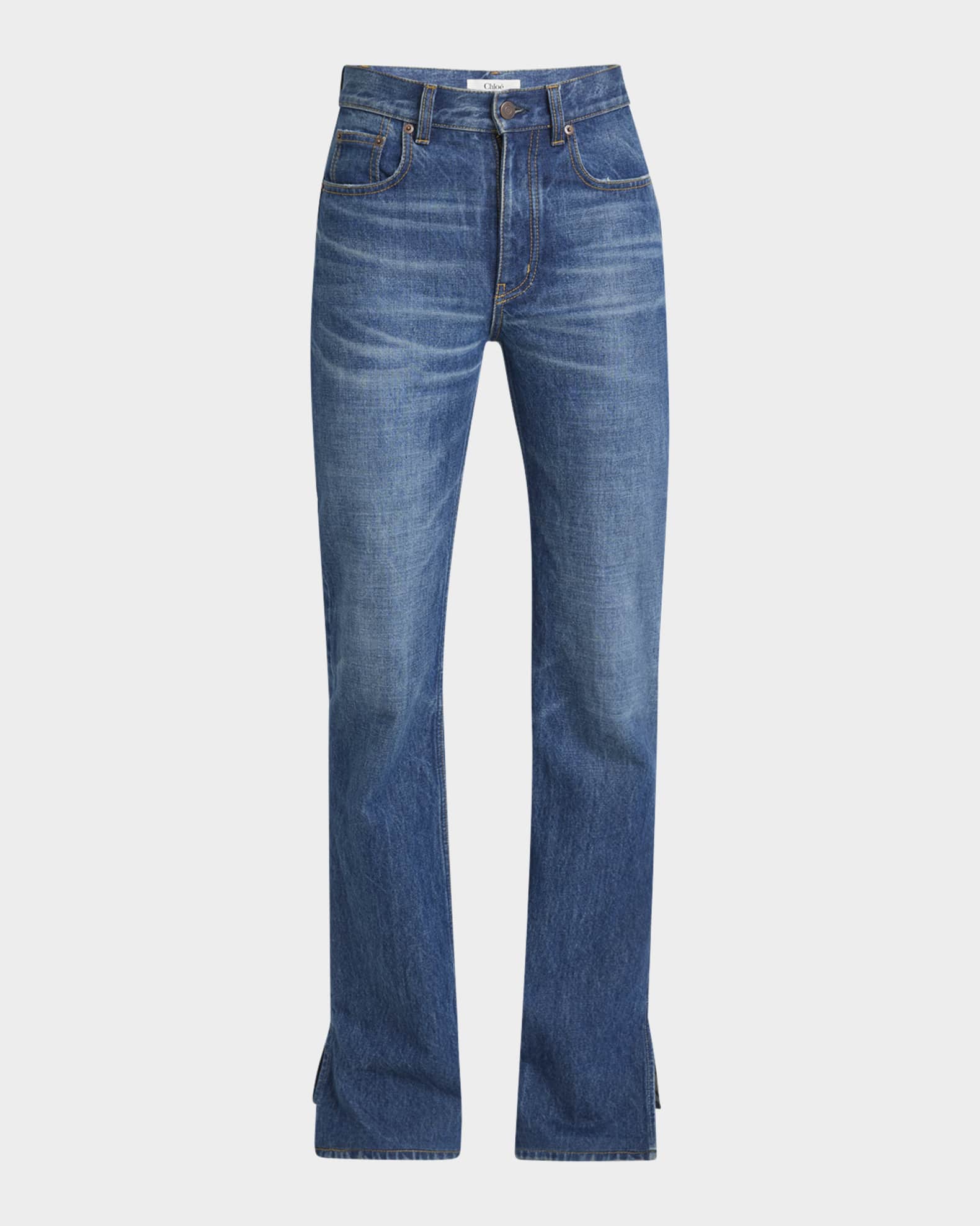 Chloe Denim Bootcut-Leg Split-Hem Pants | Neiman Marcus