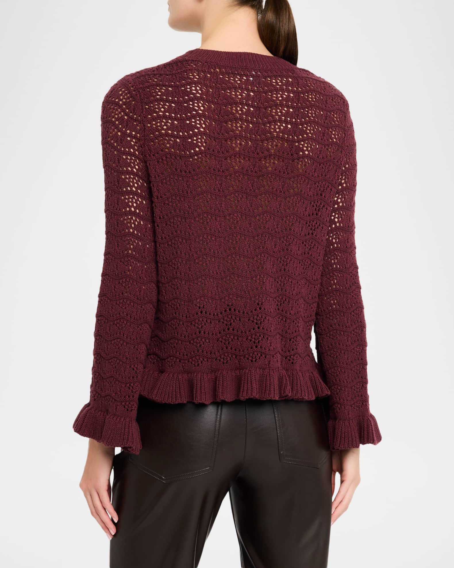 Autumn Cashmere Ruffle Pointelle-Knit Sweater | Neiman Marcus