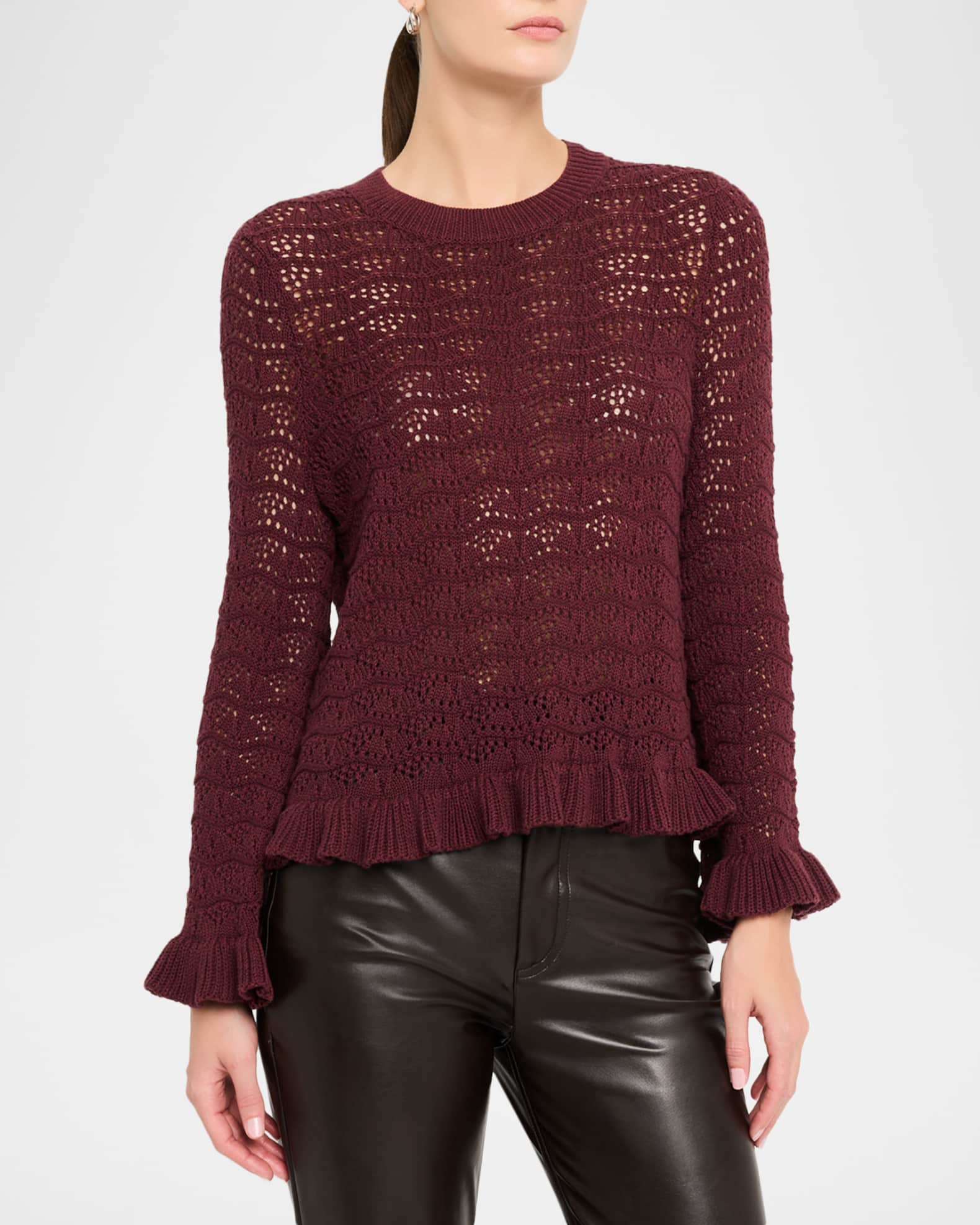 Autumn Cashmere Ruffle Pointelle-Knit Sweater | Neiman Marcus