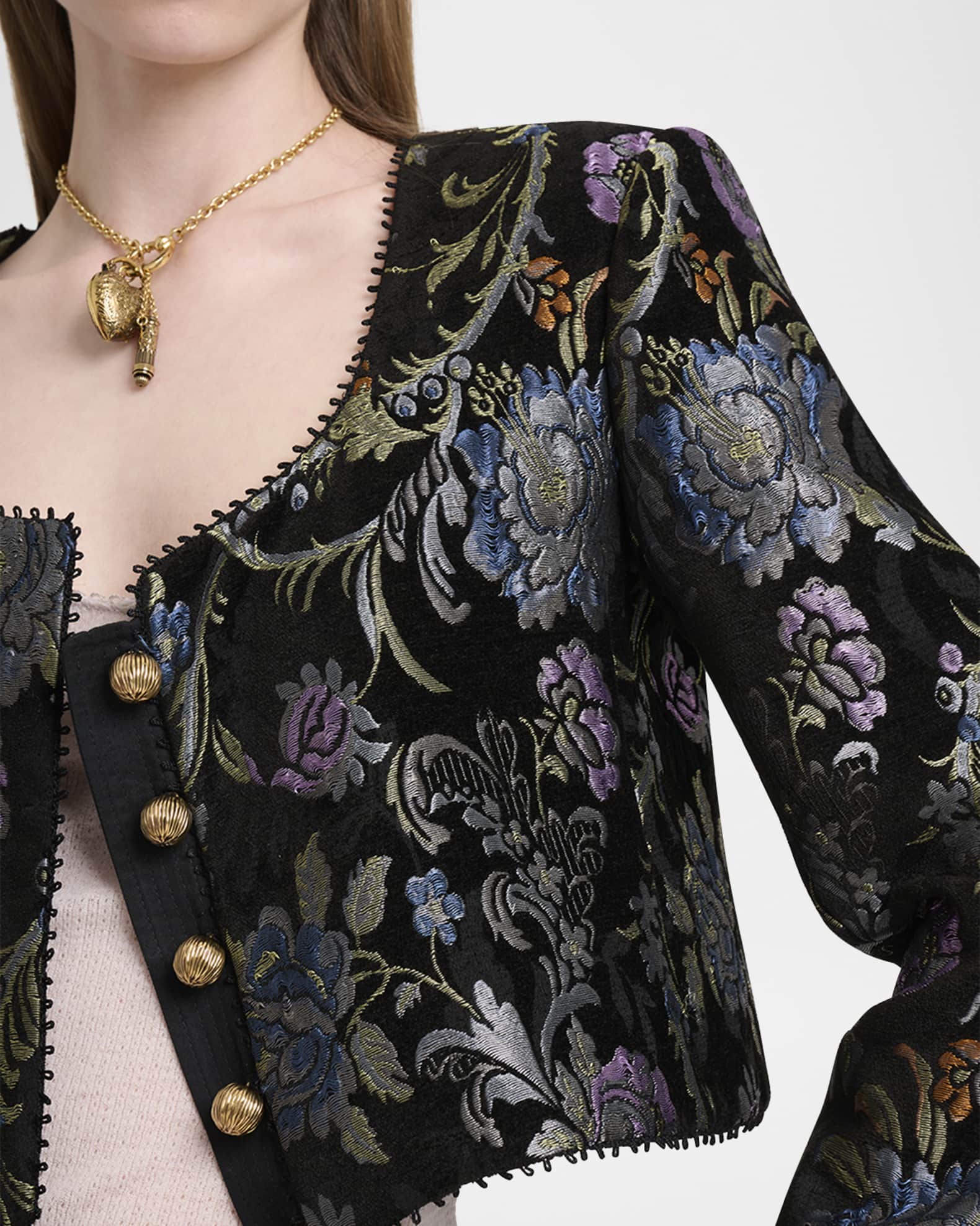 Chloe Floral Brocade Crop Jacket | Neiman Marcus