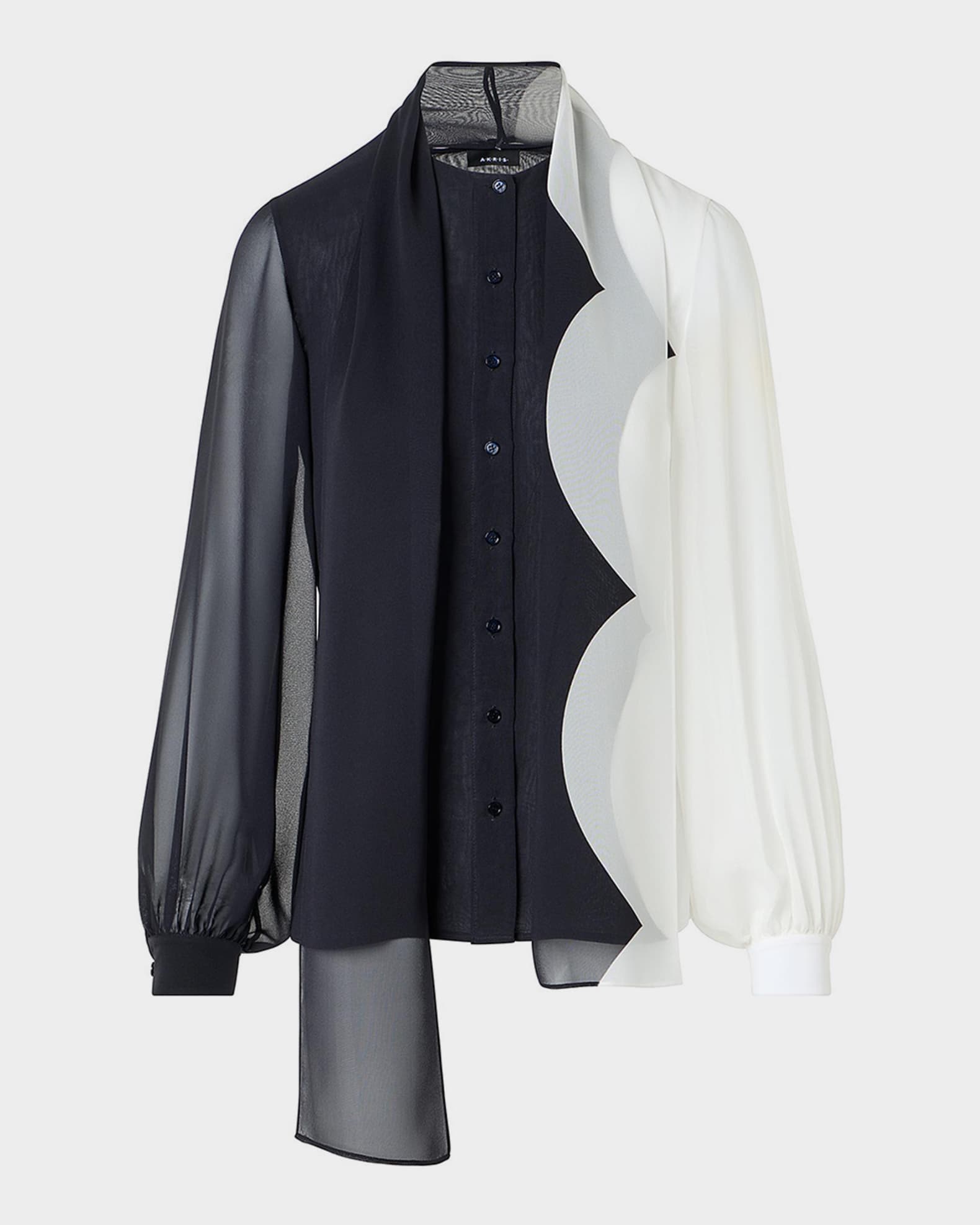 Akris Colorblock Silk Crepe Scarf Blouse | Neiman Marcus