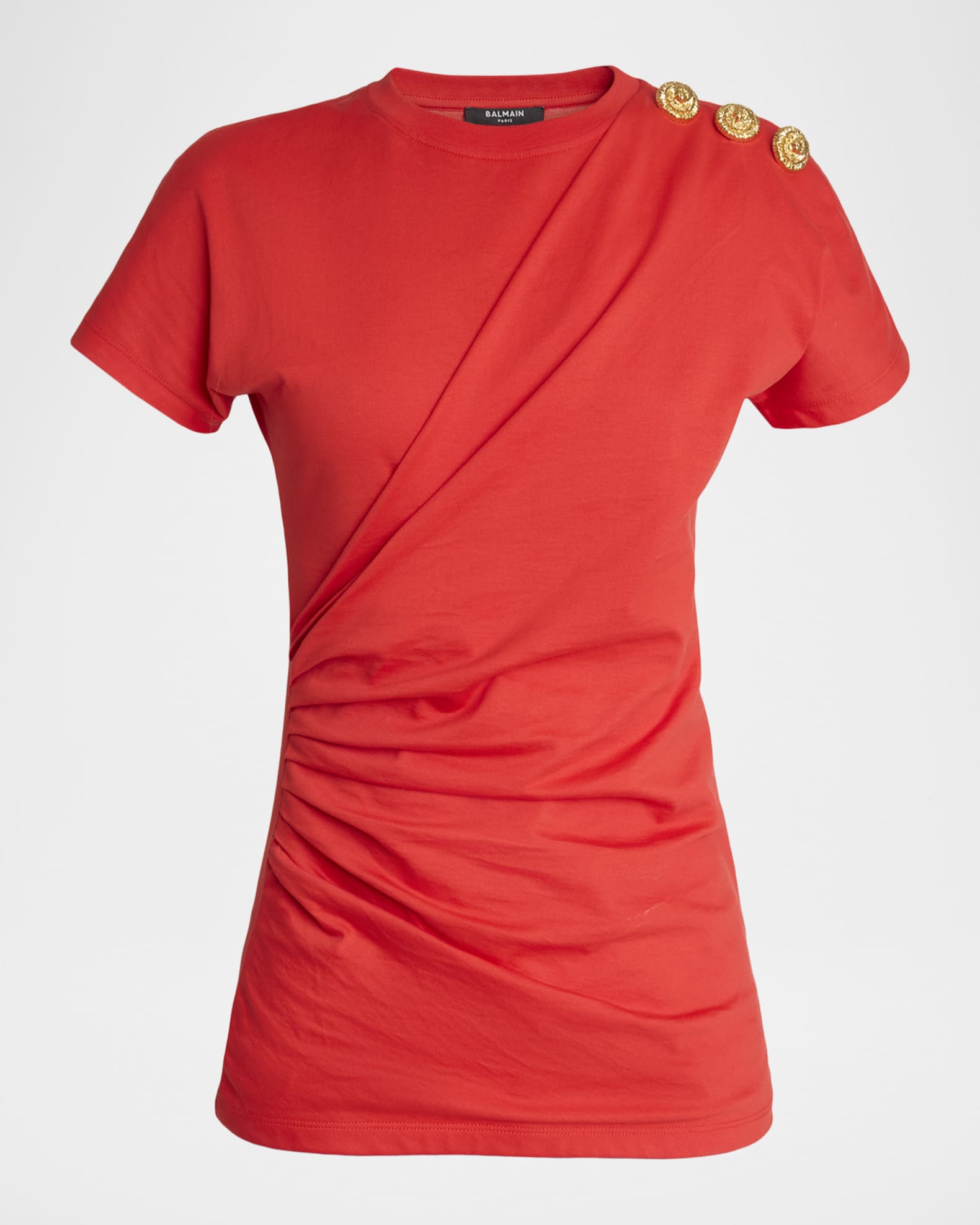 Balmain Short-Sleeve 3-Button Tee | Neiman Marcus
