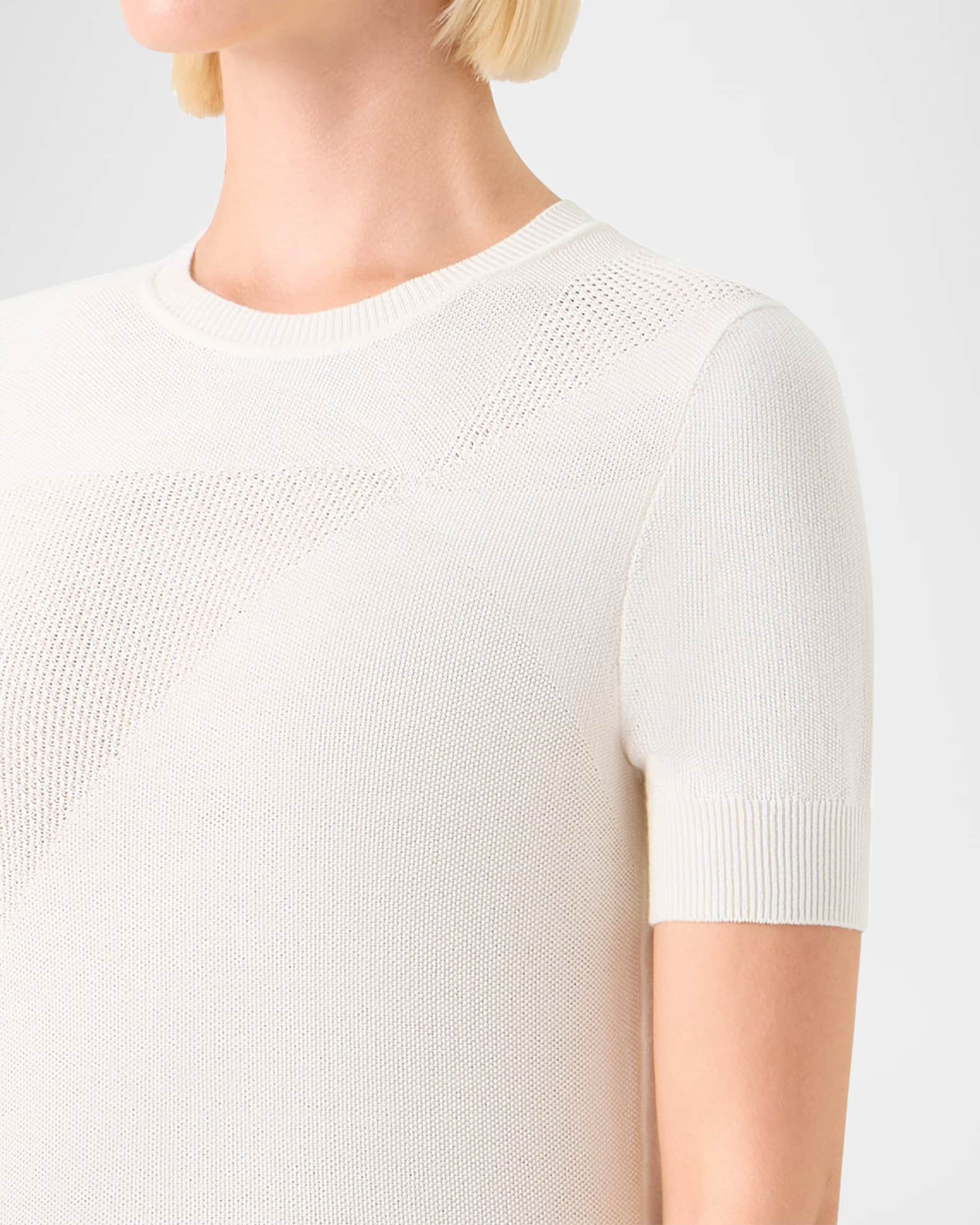 Akris Silk-Cotton Pointelle Knit Short-Sleeve Sweater | Neiman Marcus