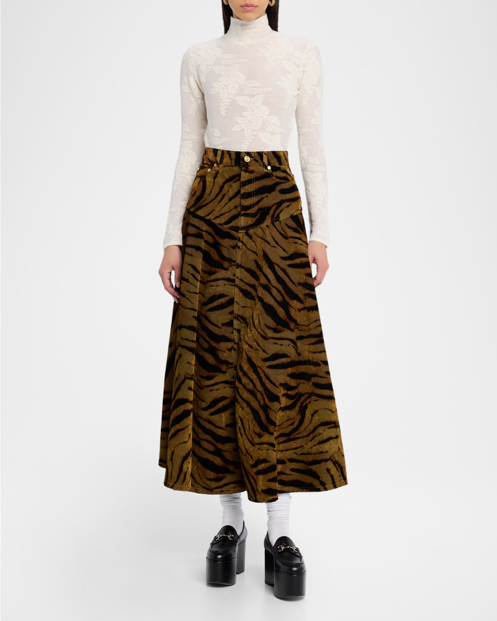 Ganni Sheer Floral Jacquard Turtleneck | Neiman Marcus