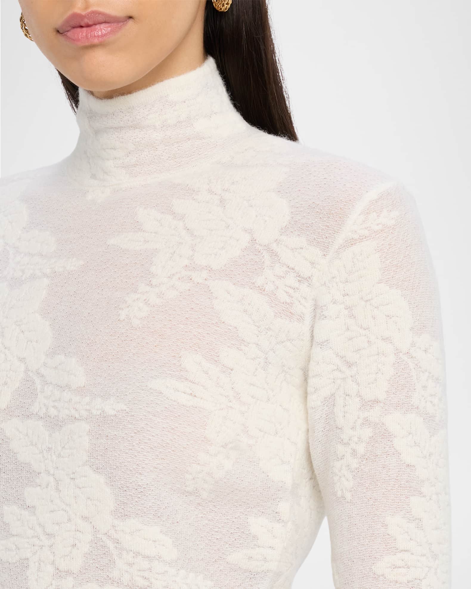 Ganni Sheer Floral Jacquard Turtleneck | Neiman Marcus