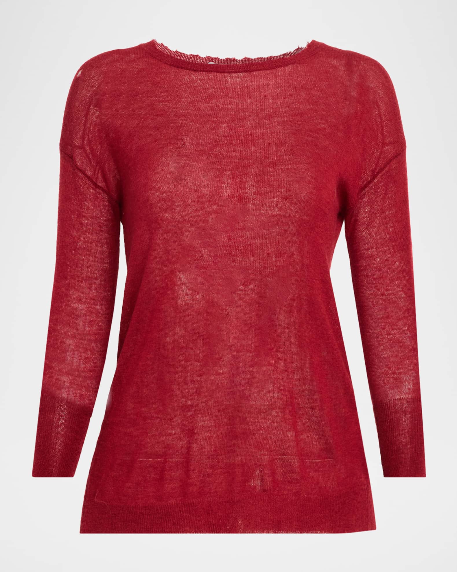 Autumn Cashmere Crewneck Distressed Sheer Cashmere Sweater | Neiman Marcus