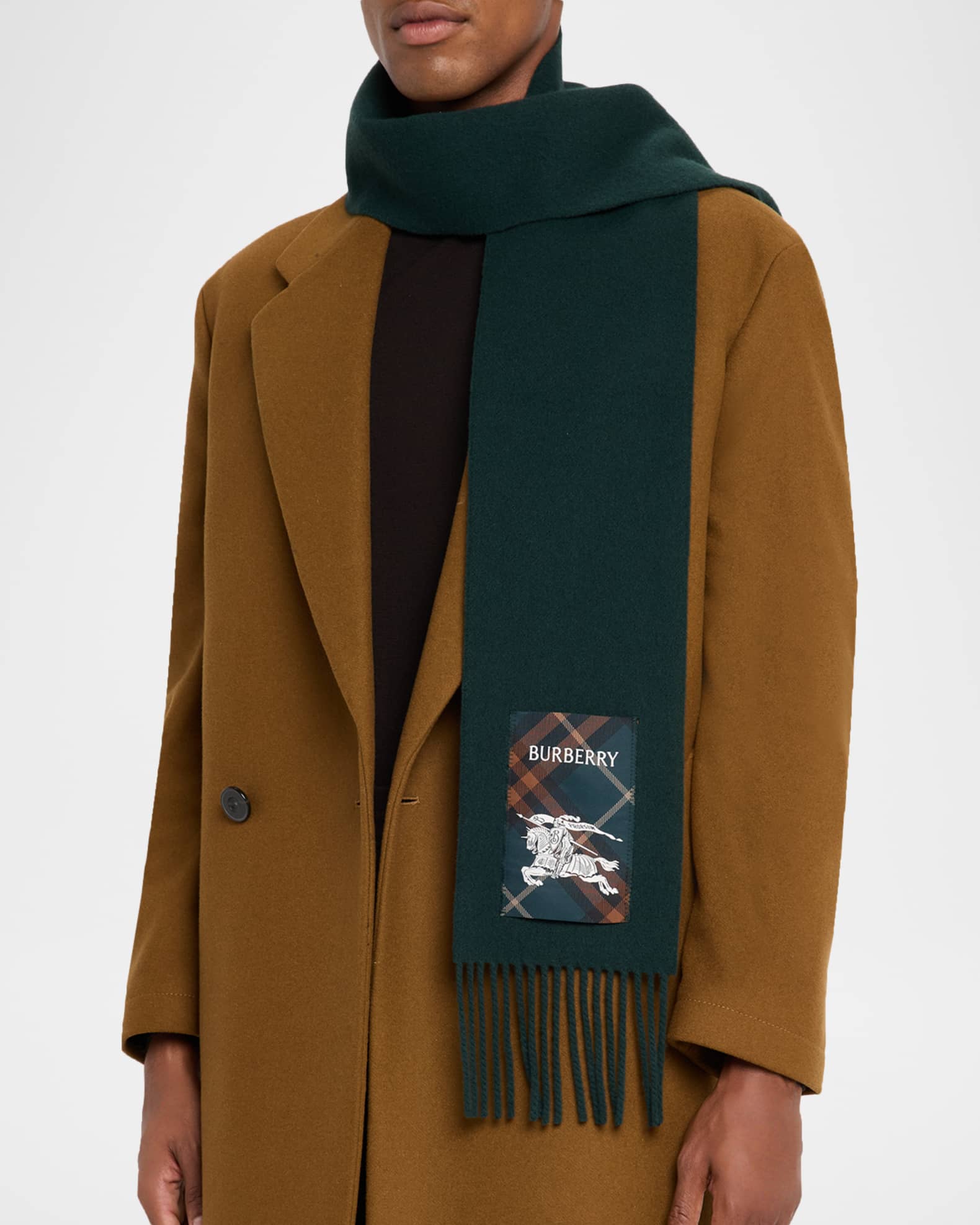 Burberry Men's Check EKD Label Cashmere Scarf | Neiman Marcus