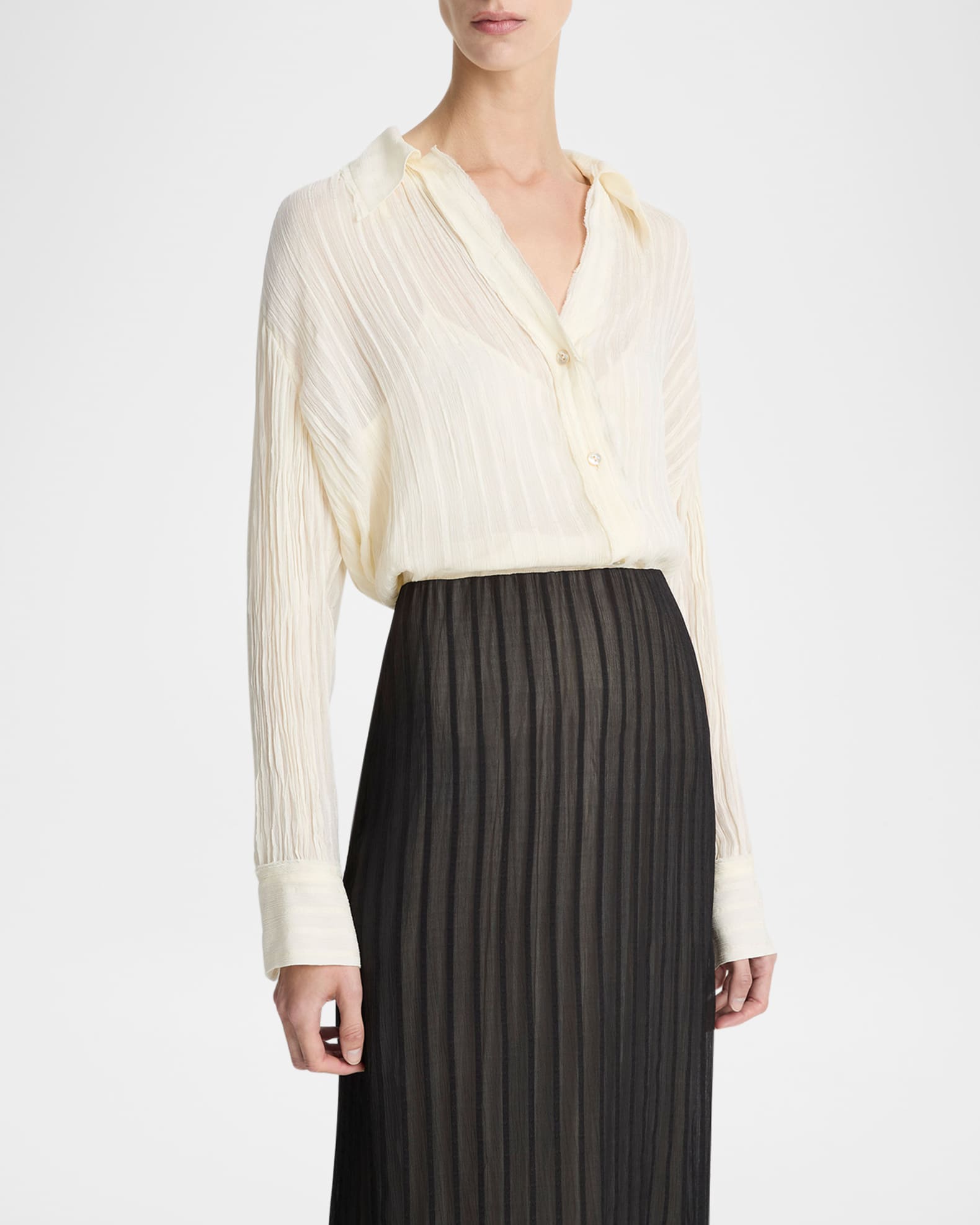 Vince Crushed Stripe Long-Sleeve Blouse | Neiman Marcus