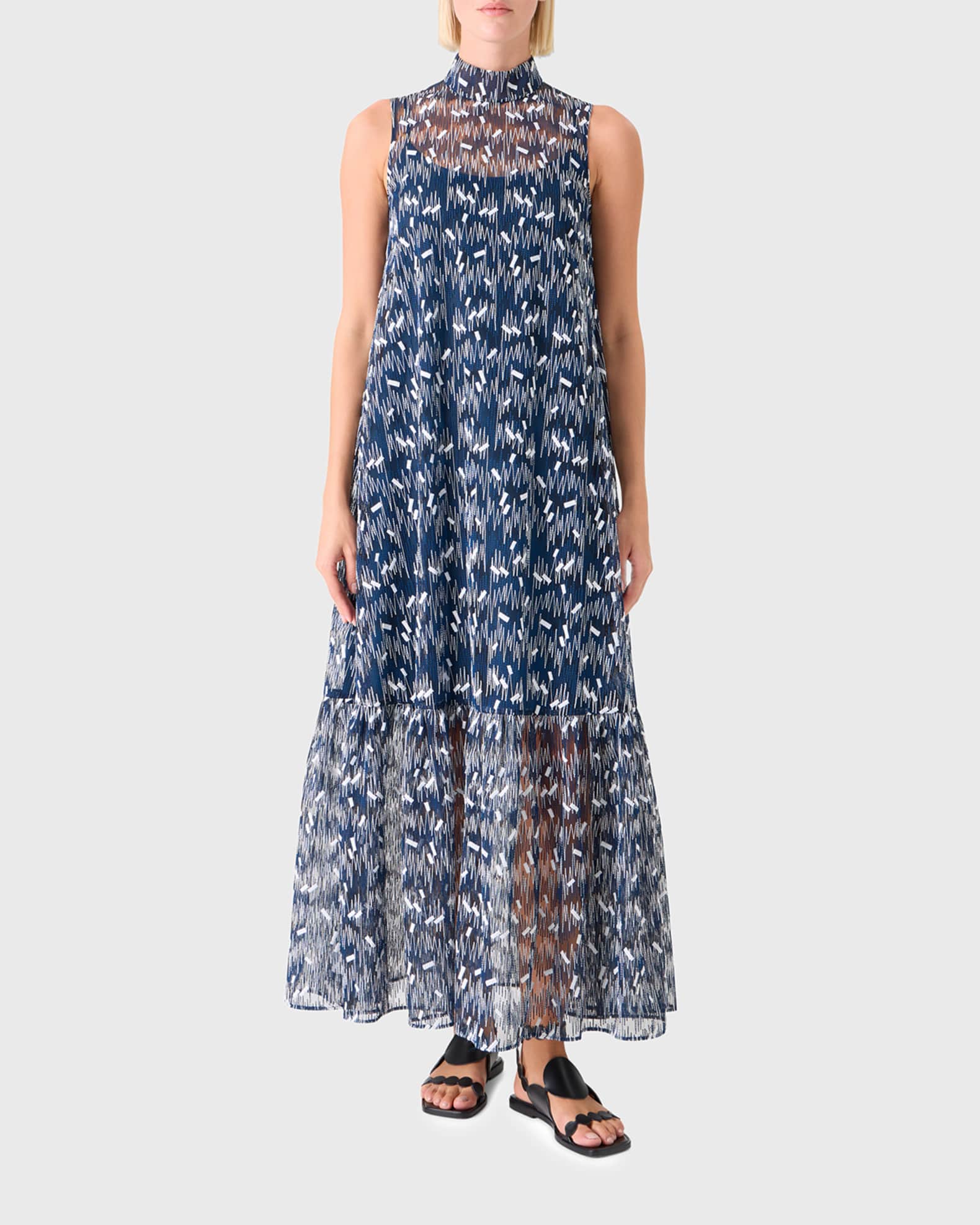 Akris punto Scribble Embroidered Tulle Sleeveless Maxi Dress | Neiman ...