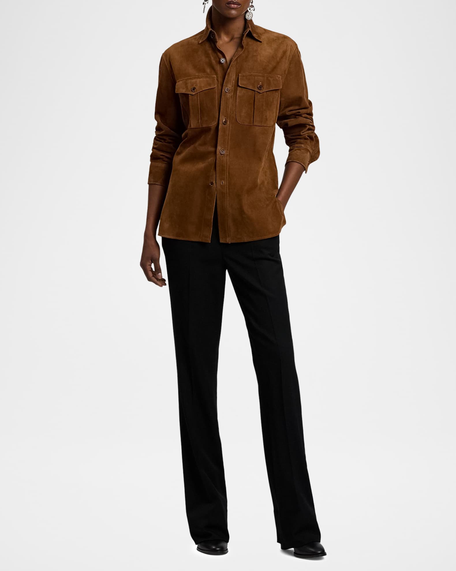 Ralph Lauren Collection Landry Lightweight Suede Overshirt | Neiman Marcus