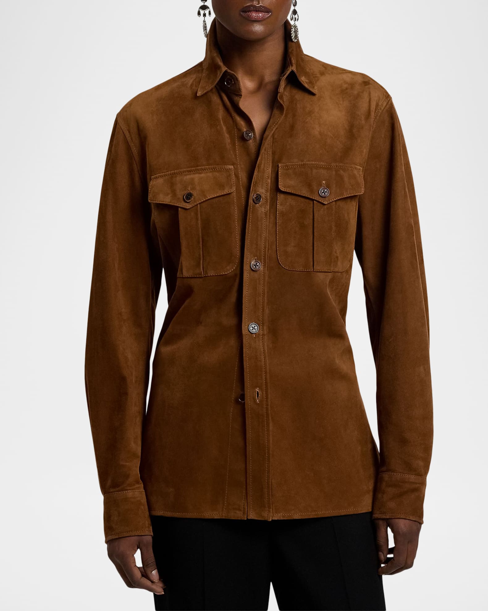 Ralph Lauren Collection Landry Lightweight Suede Overshirt | Neiman Marcus