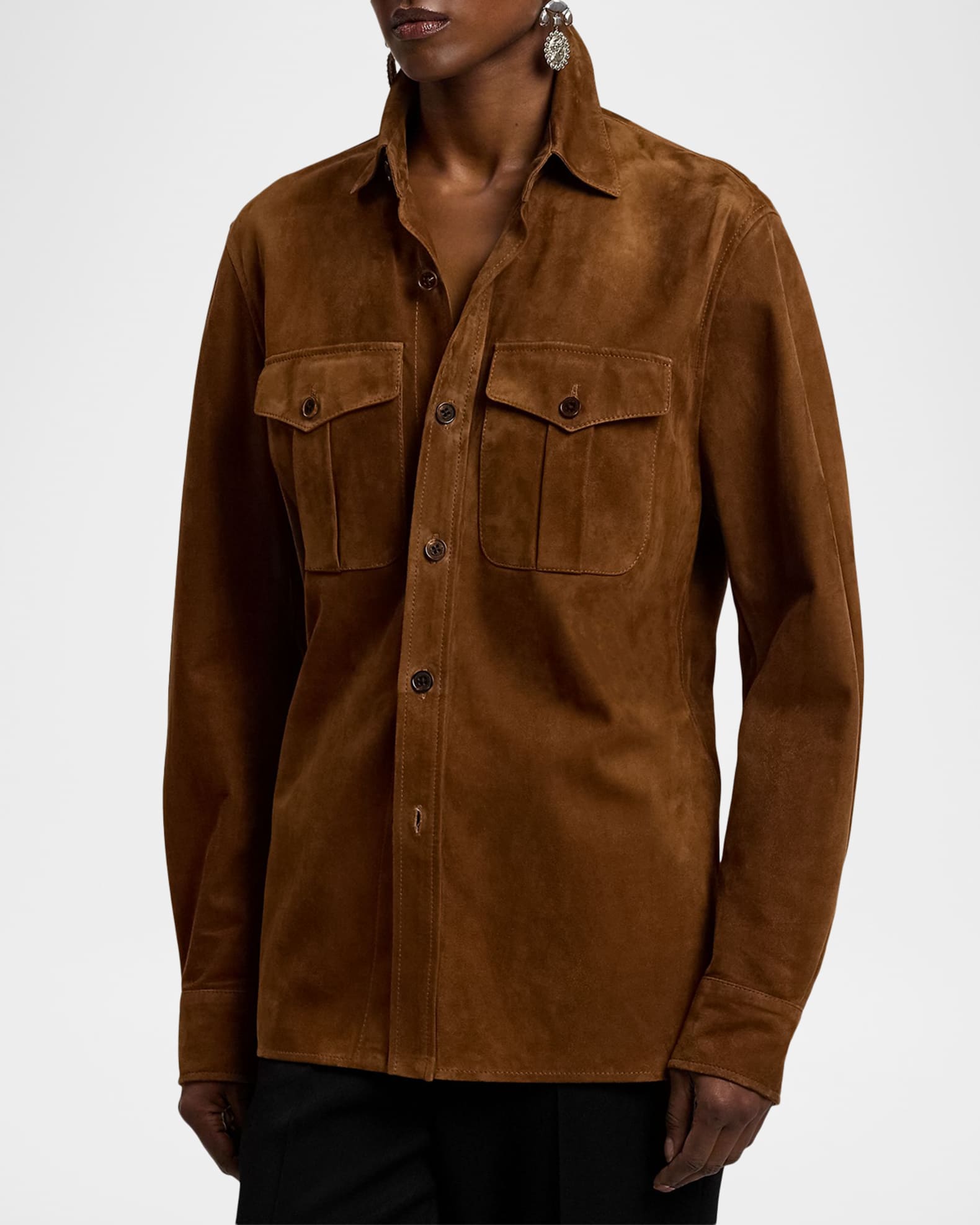 Ralph Lauren Collection Landry Lightweight Suede Overshirt | Neiman Marcus