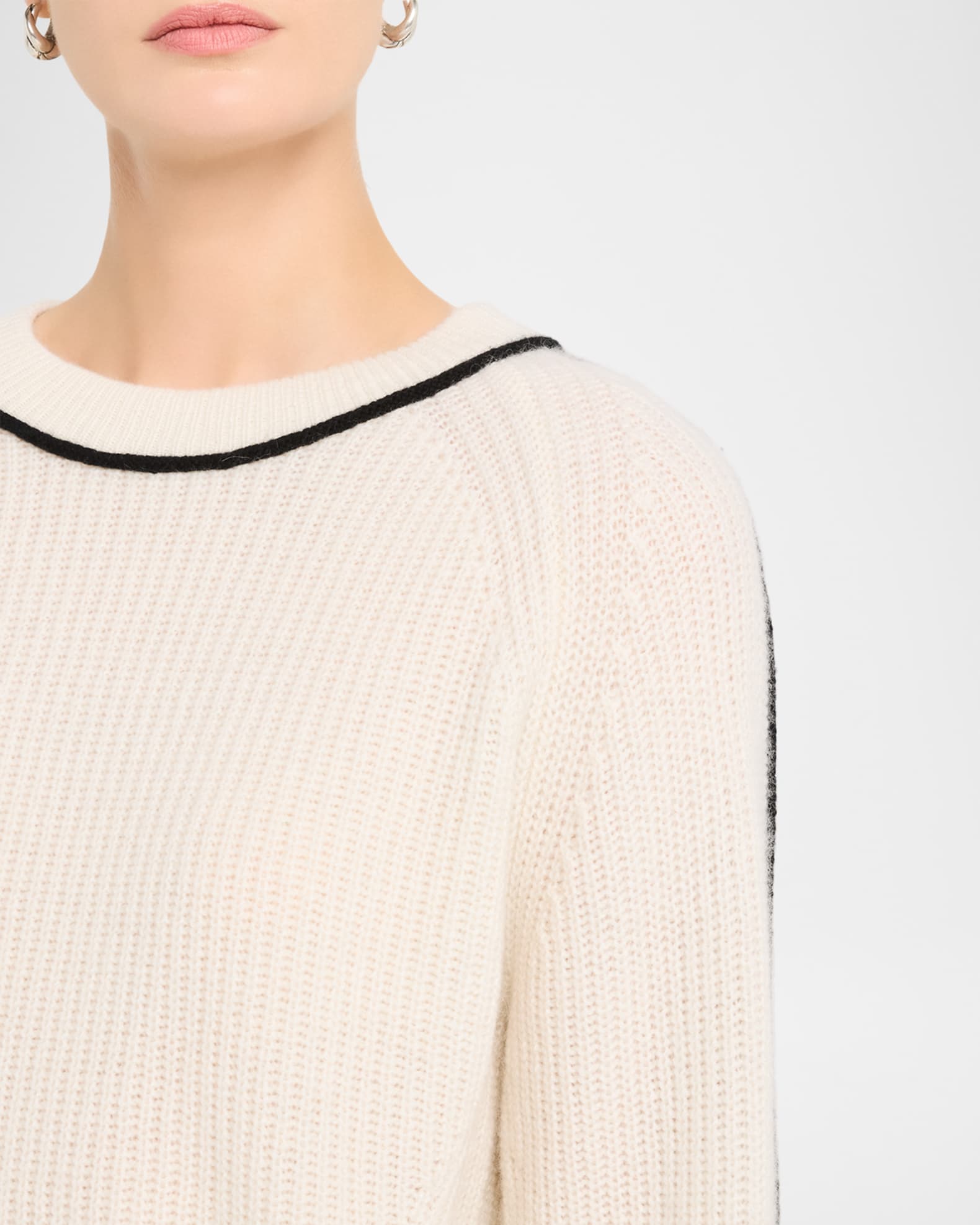 Autumn Cashmere Contrast-Trim Shaker Stitch Cashmere Sweater | Neiman ...