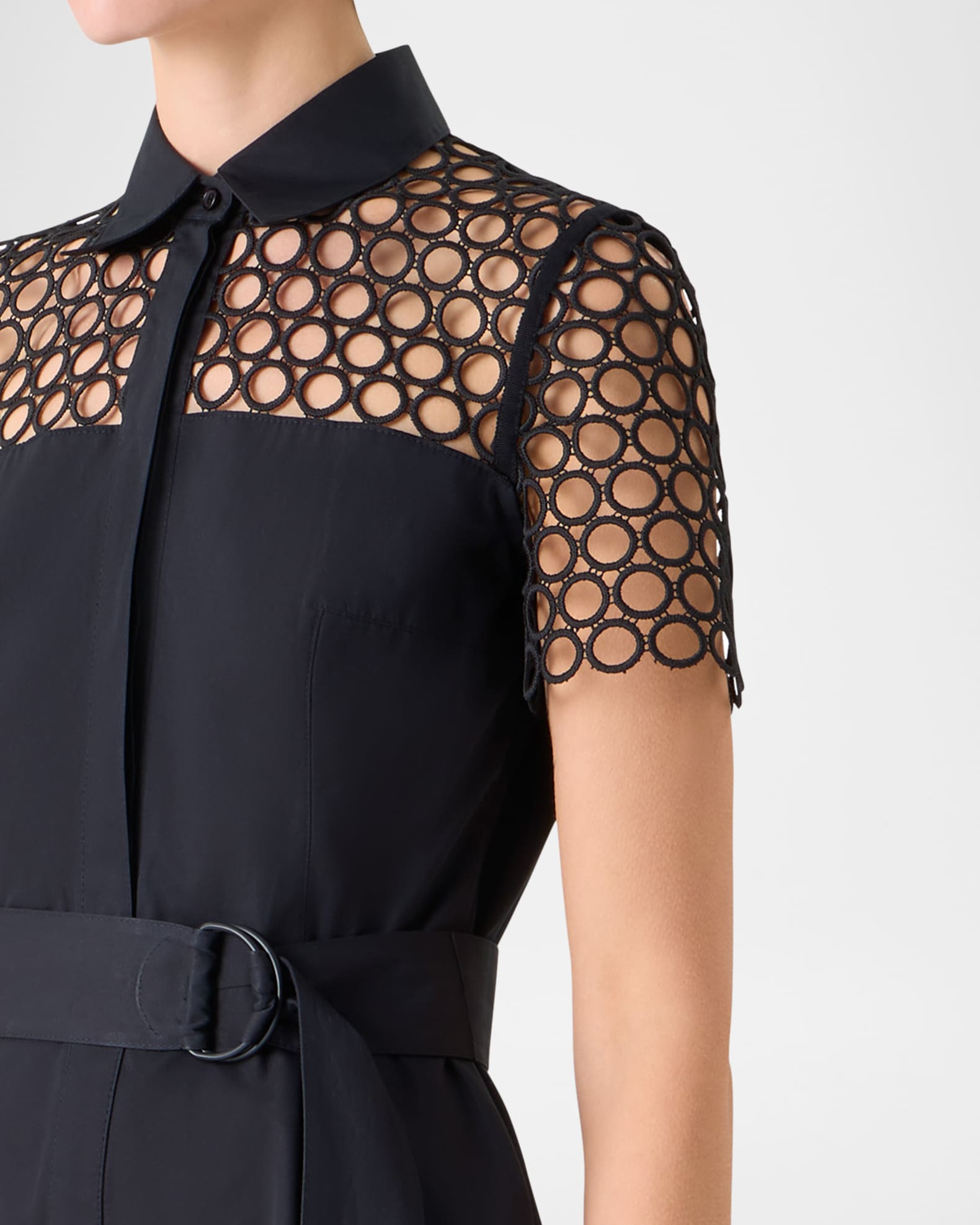 Akris punto Dot Eyelet Short-Sleeve Cotton Poplin Midi Shirtdress ...
