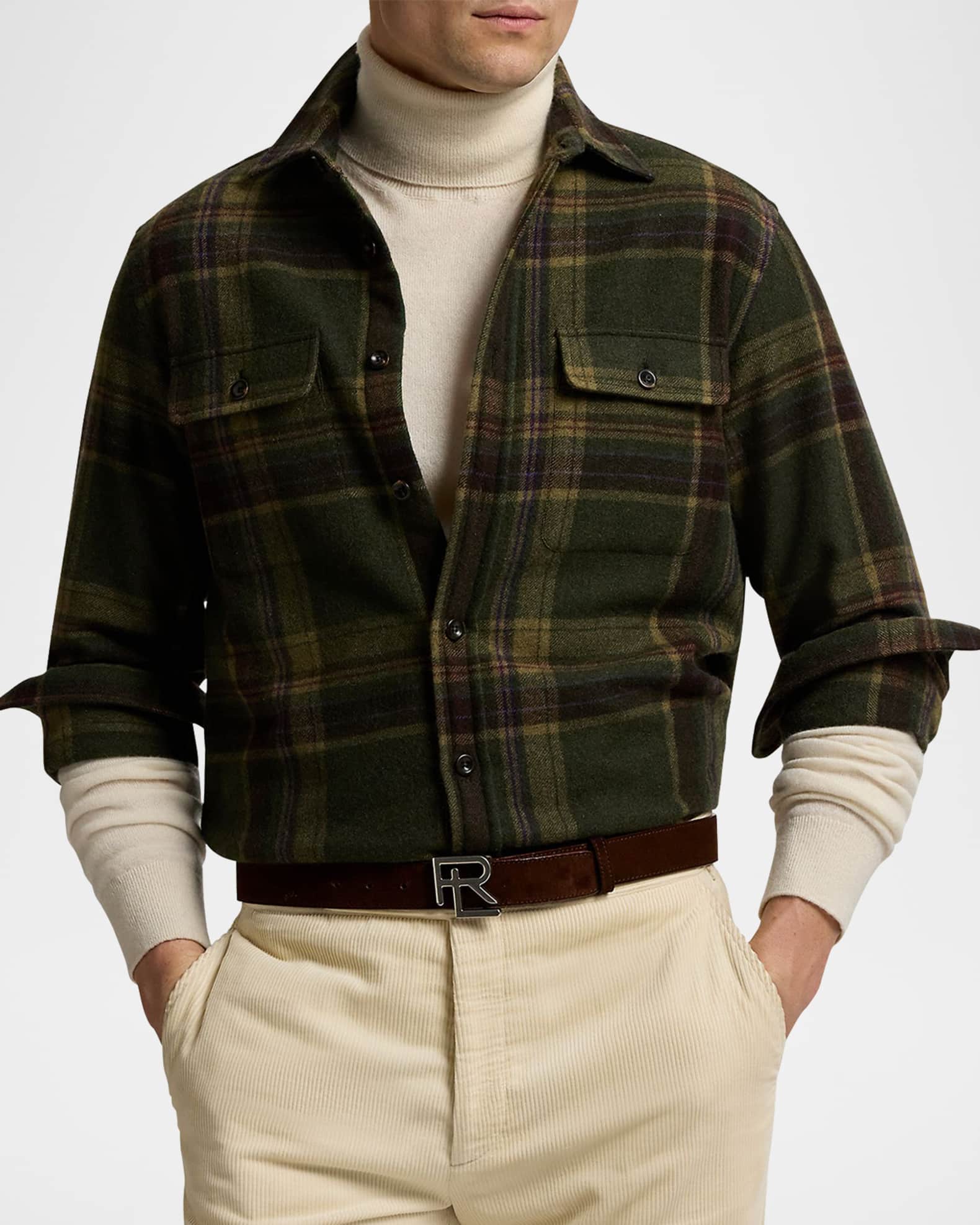 Ralph Lauren Purple Label Men's Cashmere Plaid Overshirt | Neiman Marcus