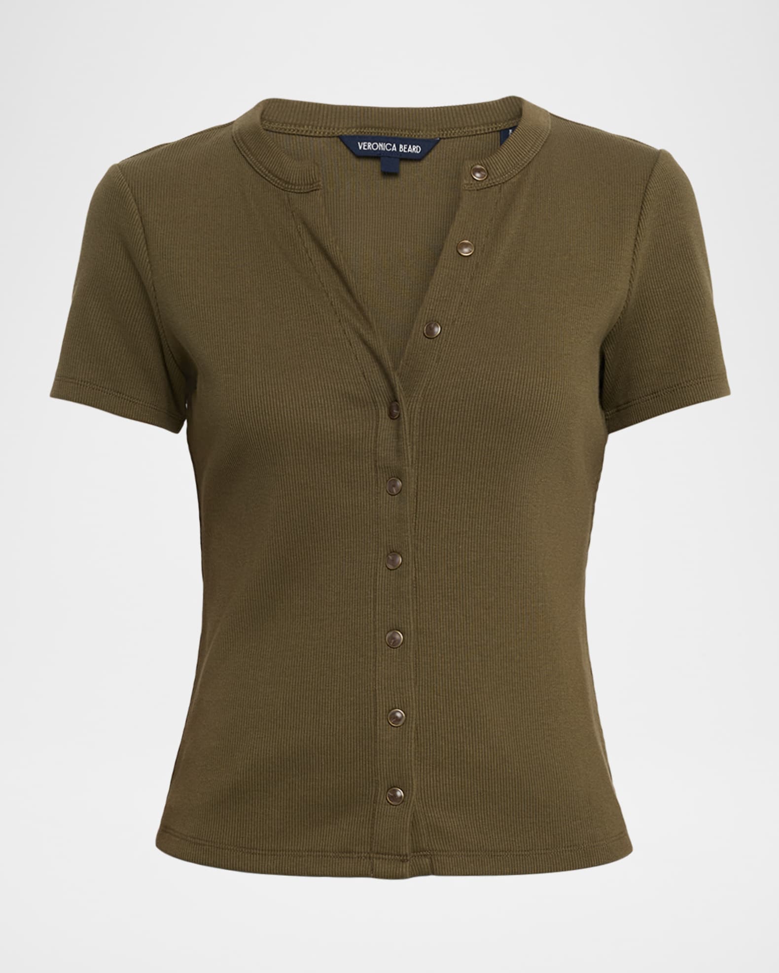 Veronica Beard Dilia Ribbed Button-Front T-Shirt | Neiman Marcus