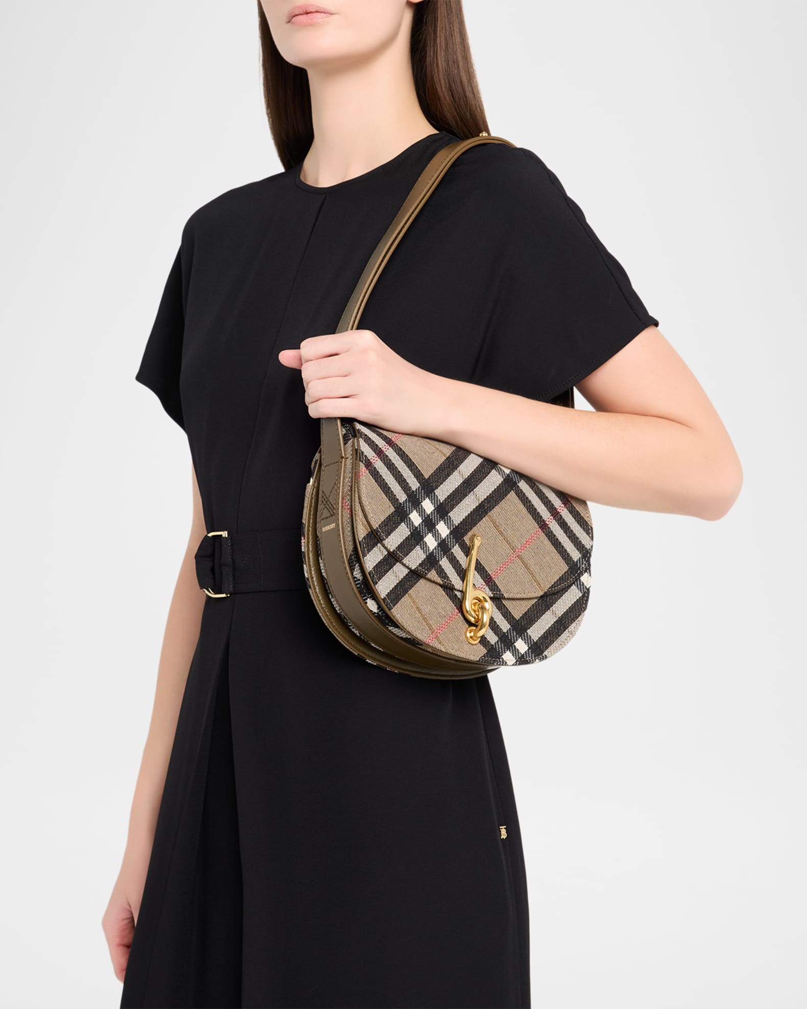 Burberry Bridle Small Check Saddle Shoulder Bag | Neiman Marcus