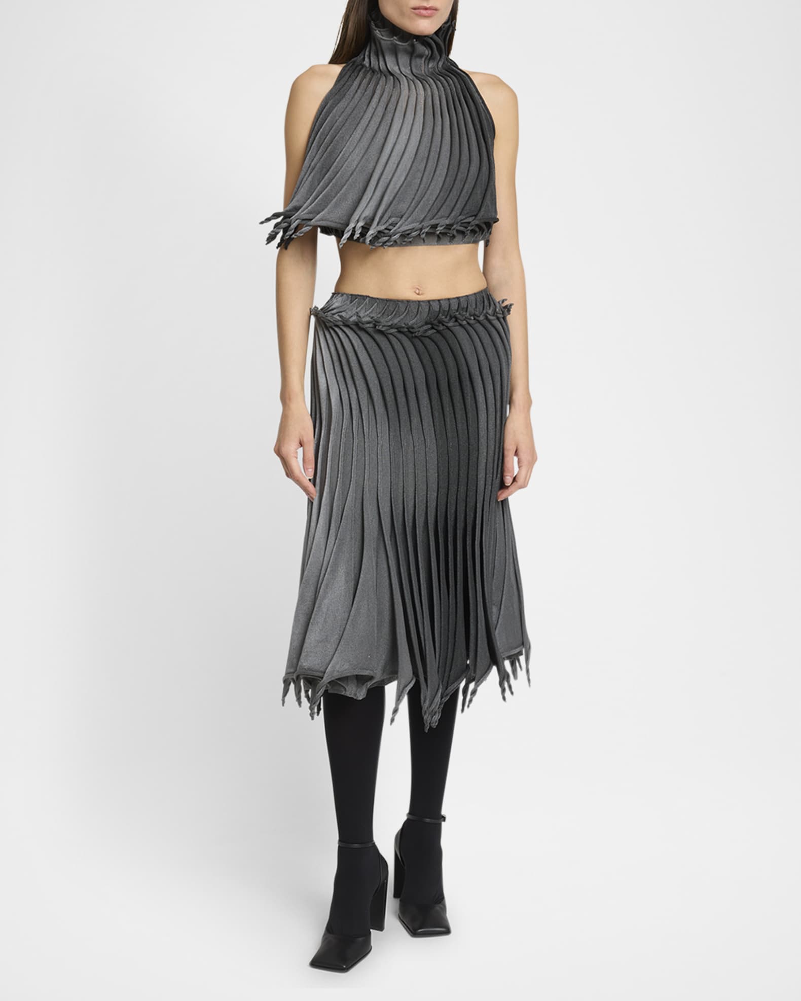 ALAIA Sculptural Pleated Crop Halter Top | Neiman Marcus