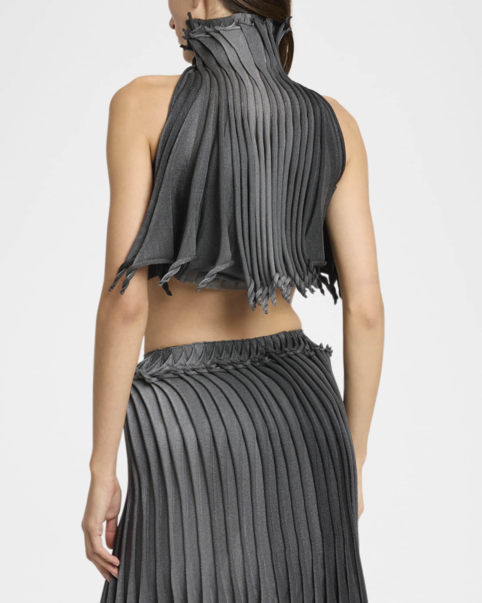 ALAIA Sculptural Pleated Crop Halter Top | Neiman Marcus