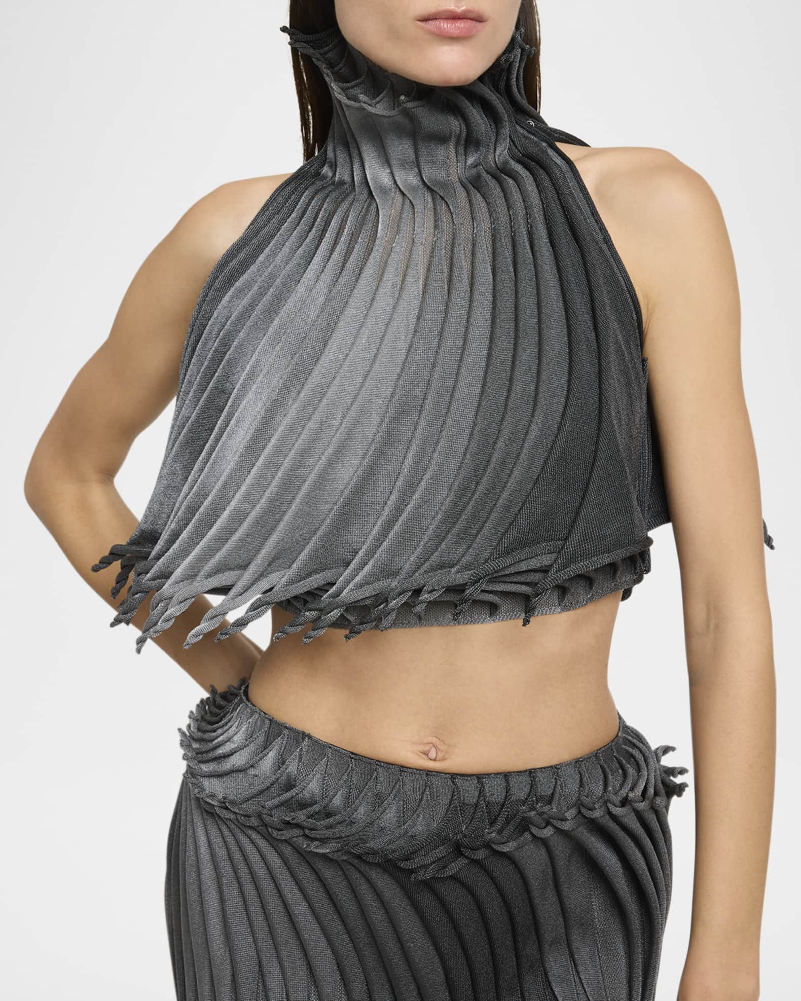 ALAIA Sculptural Pleated Crop Halter Top | Neiman Marcus