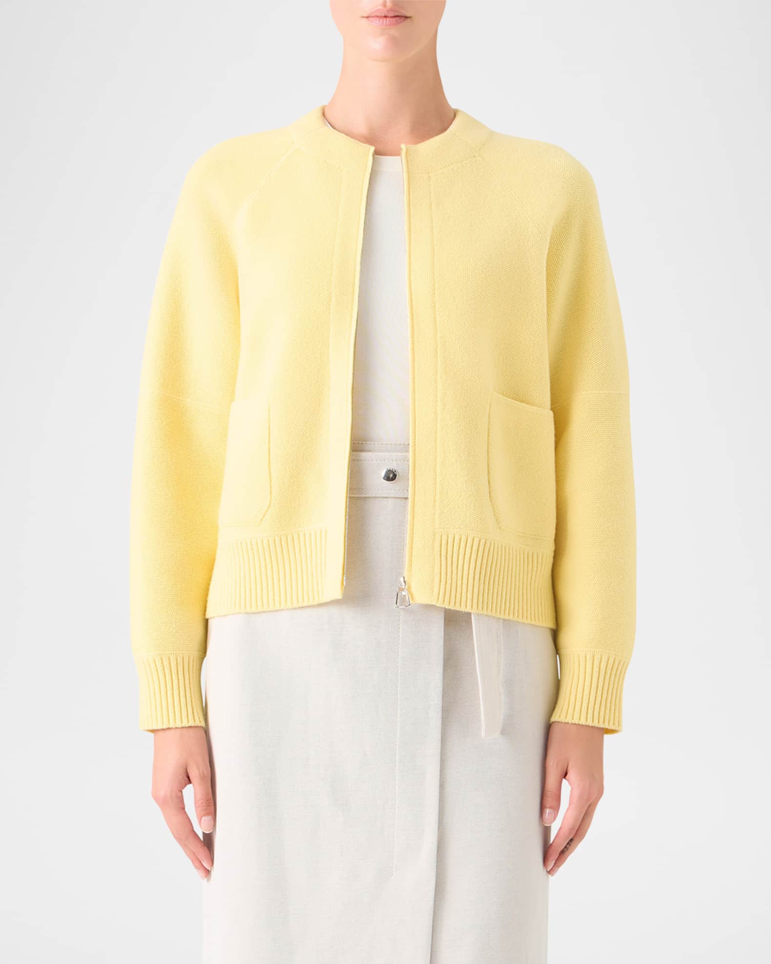 Akris Cashmere Pique Knit Zip Cardigan | Neiman Marcus