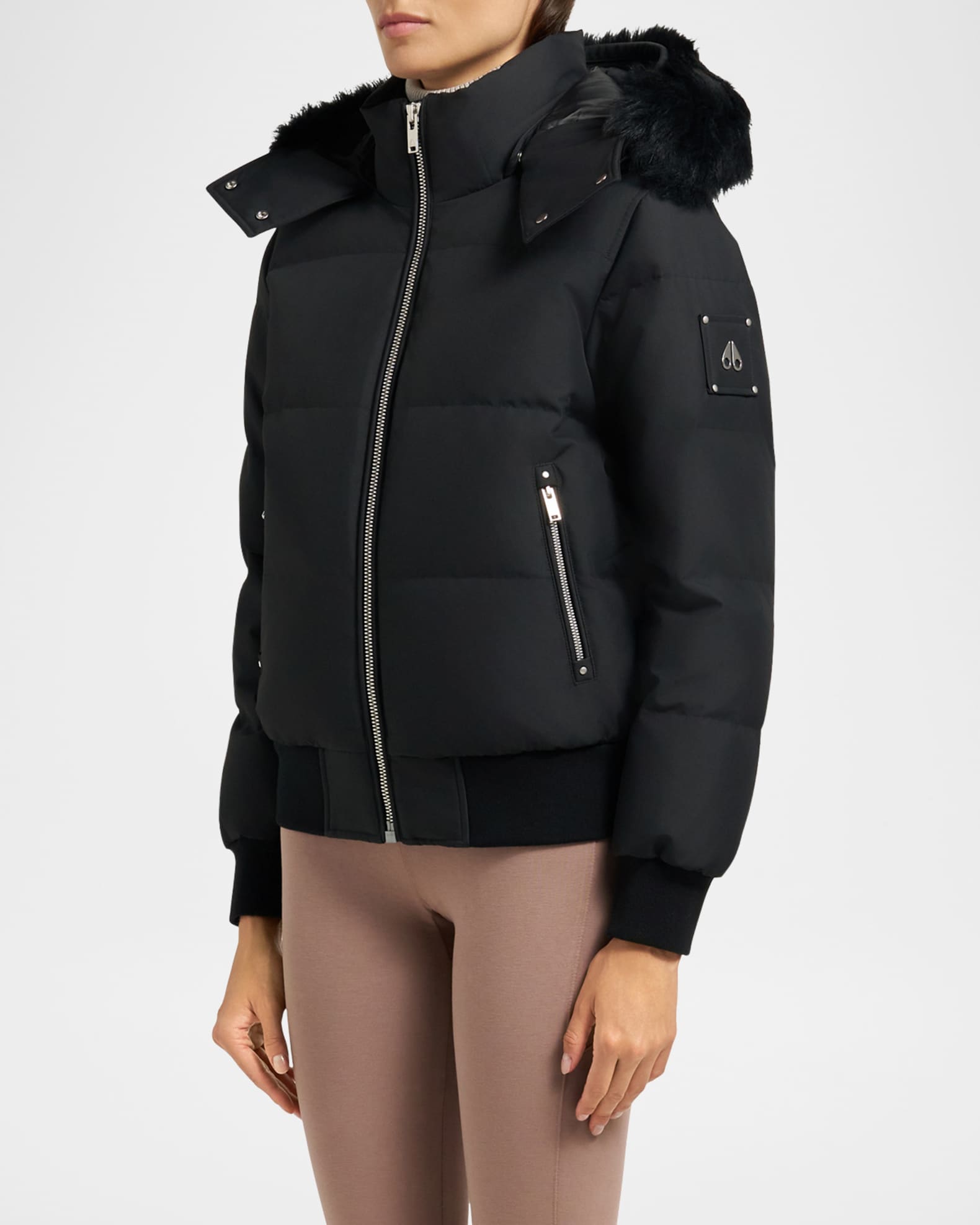 Moose Knuckles Cloud Down Bomber Jacket with Shearling Trim | Neiman Marcus