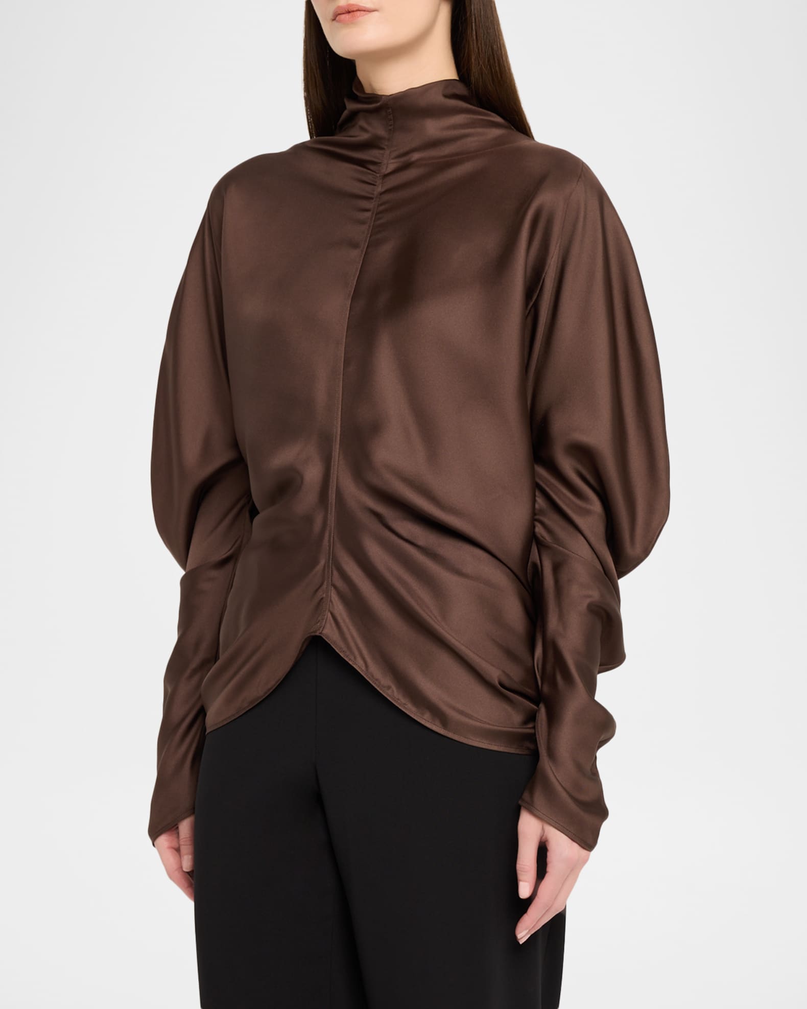 THE ROW Miles Turtleneck Draped Silk Top | Neiman Marcus