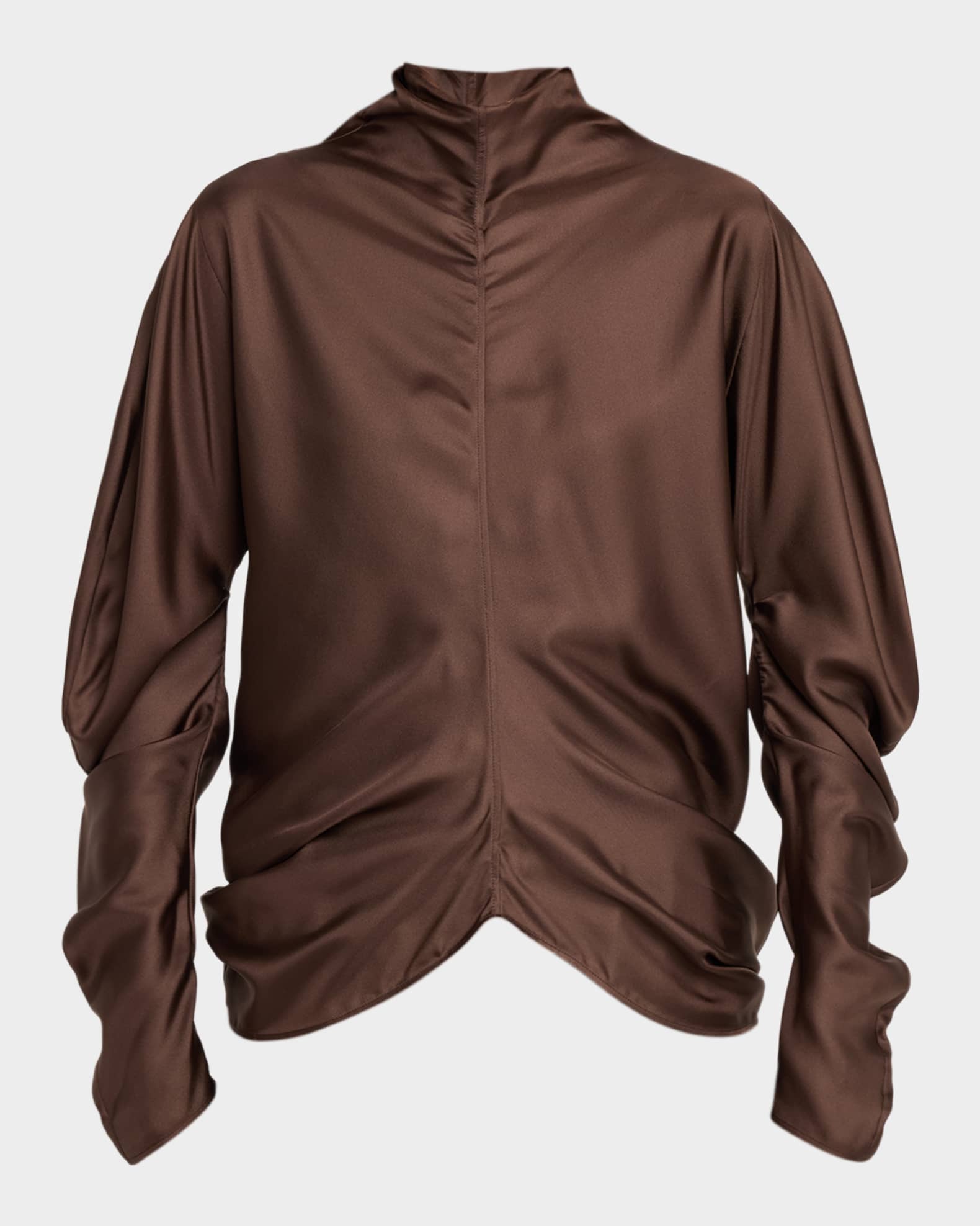 THE ROW Miles Turtleneck Draped Silk Top | Neiman Marcus