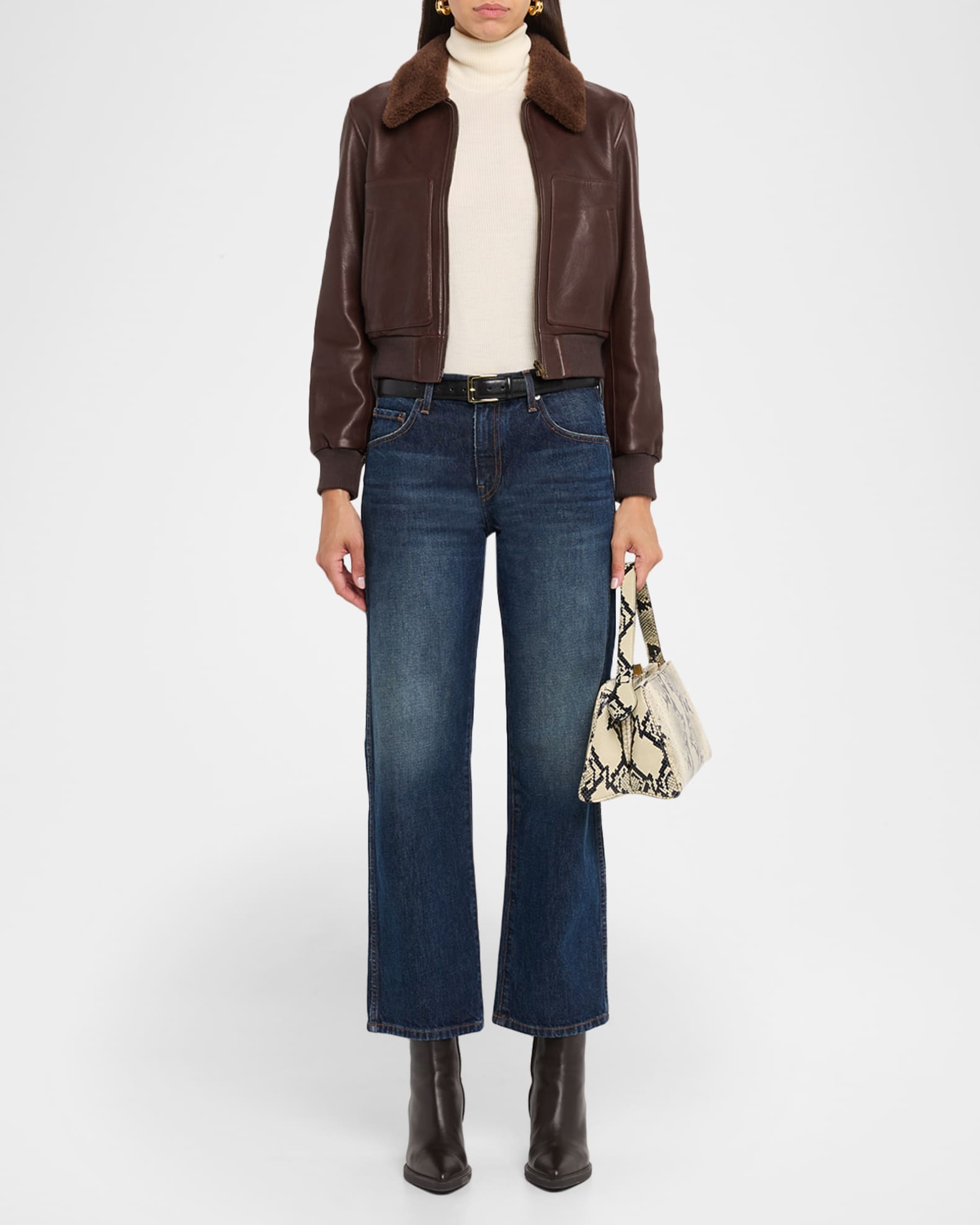 Nili Lotan Tom Lamb Shearling And Leather Aviator Jacket | Neiman Marcus