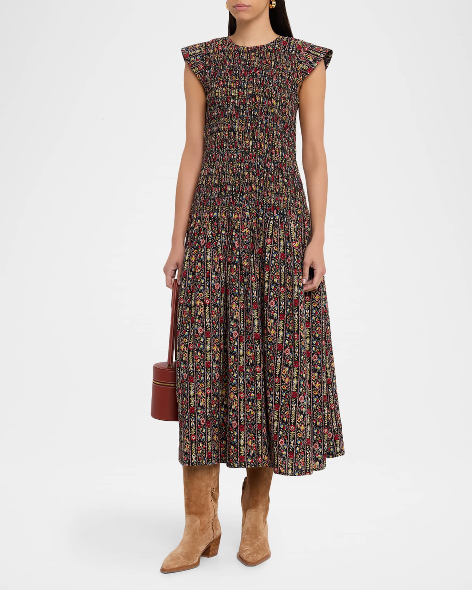 The Great The Paramour Printed Cotton Seersucker Midi Dress | Neiman Marcus