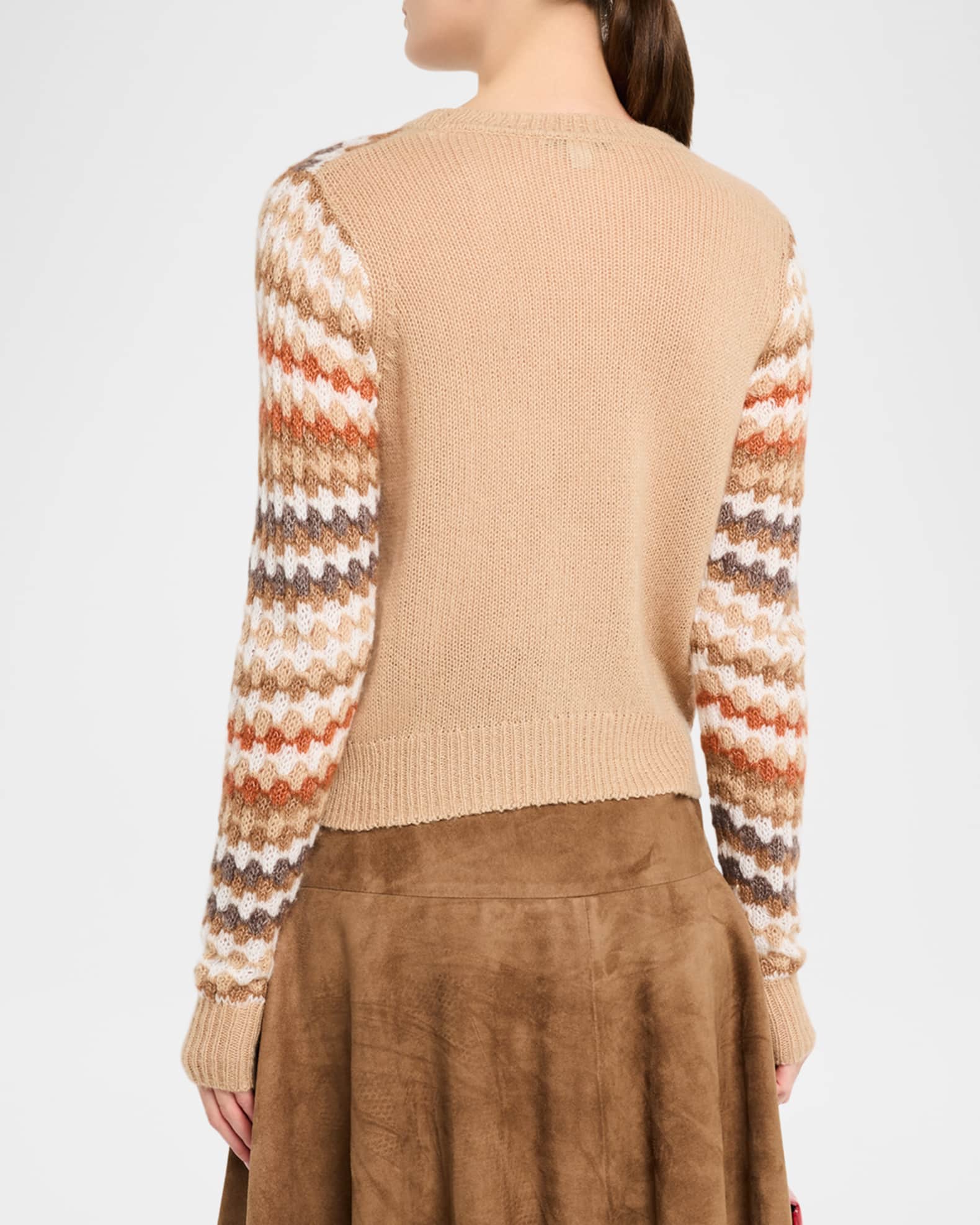 Autumn Cashmere Striped Fancy Stitch Cashmere-Silk Sweater | Neiman Marcus
