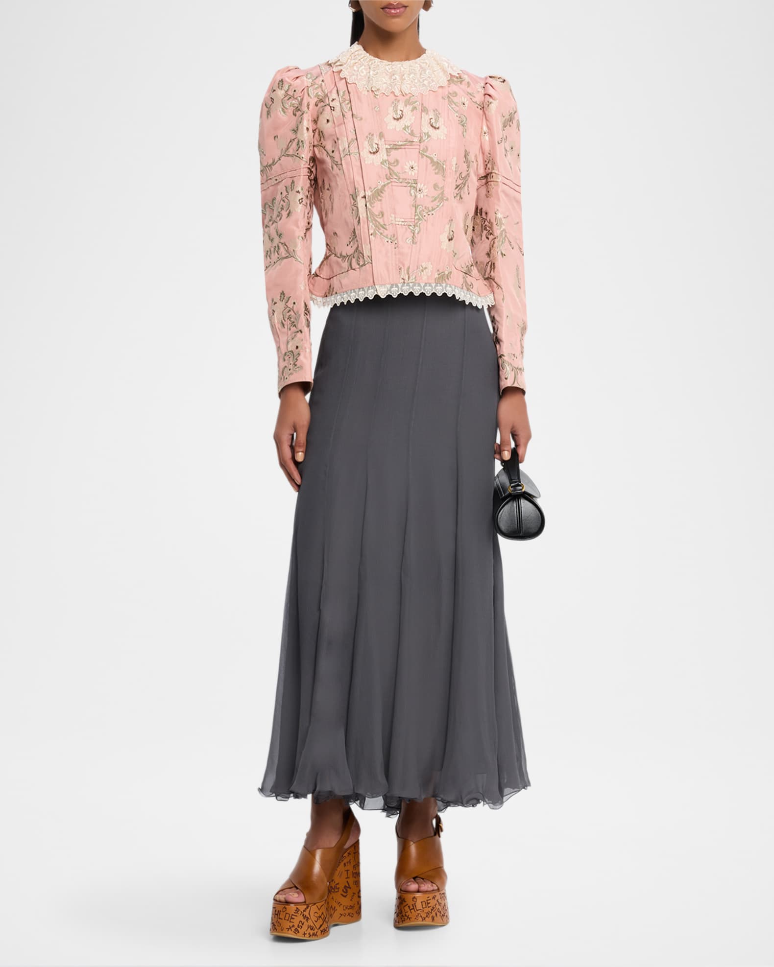 Chloe Floral-Jacquard Lace-Collar Jacket | Neiman Marcus