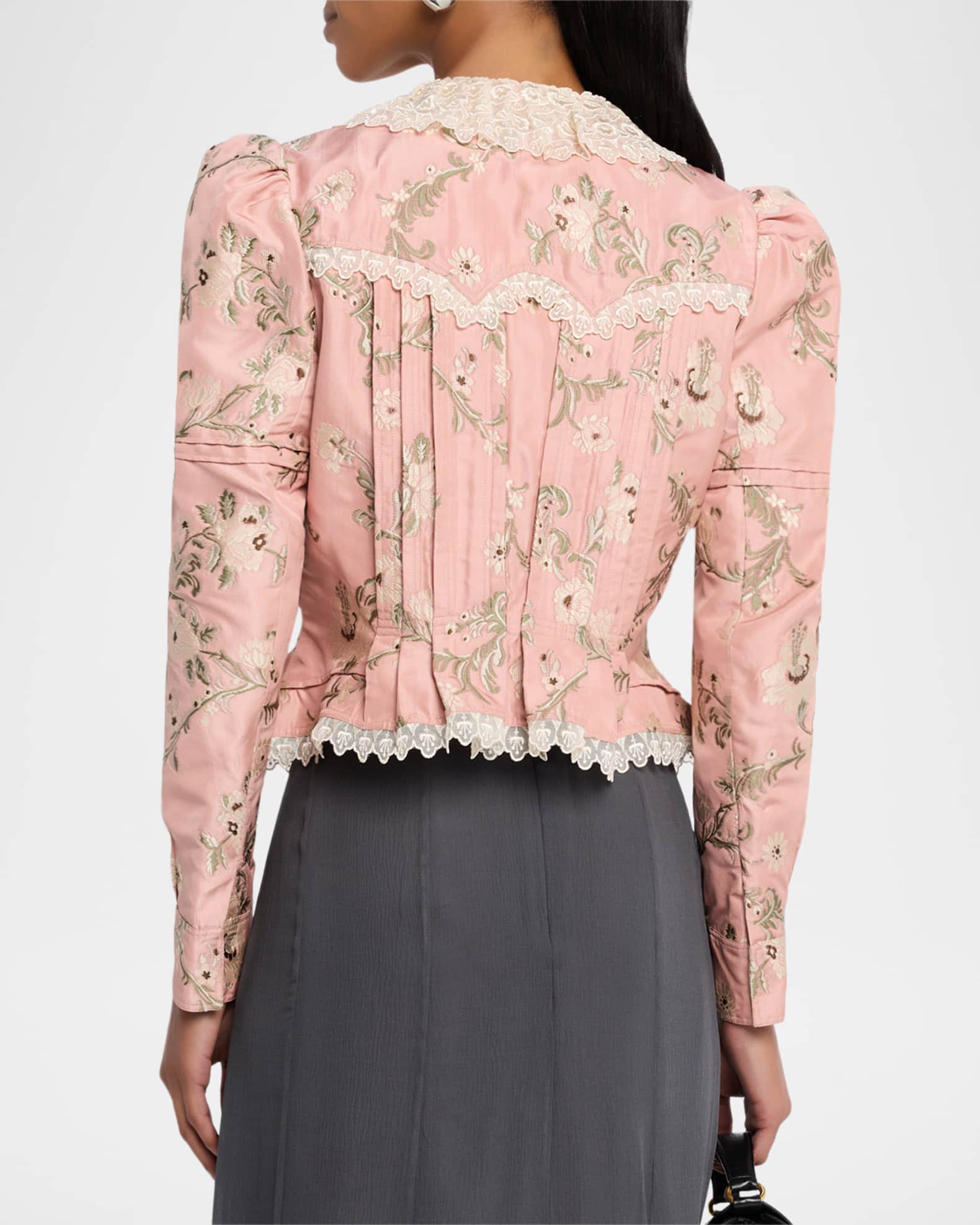 Chloe Floral-Jacquard Lace-Collar Jacket | Neiman Marcus