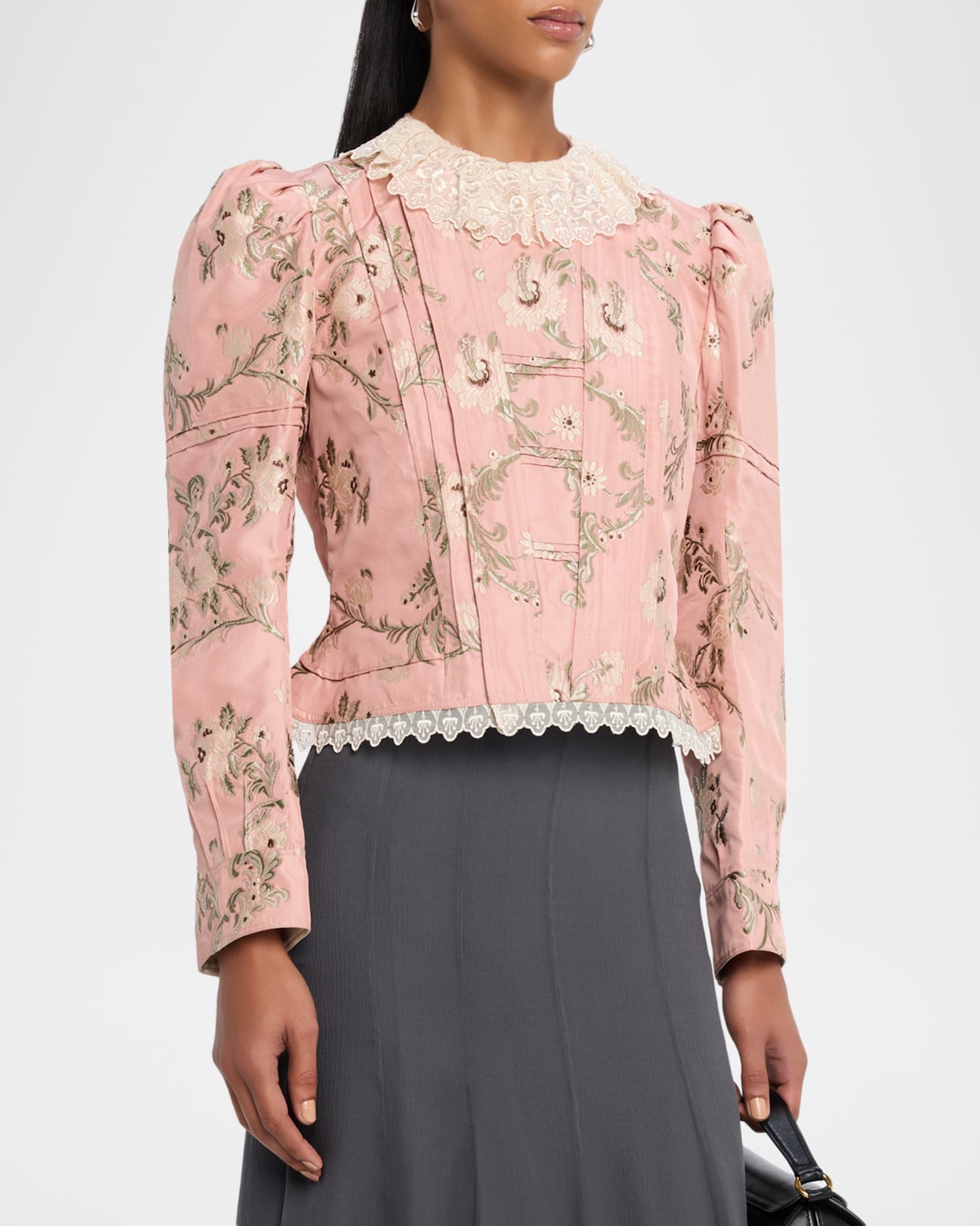 Chloe Floral-Jacquard Lace-Collar Jacket | Neiman Marcus