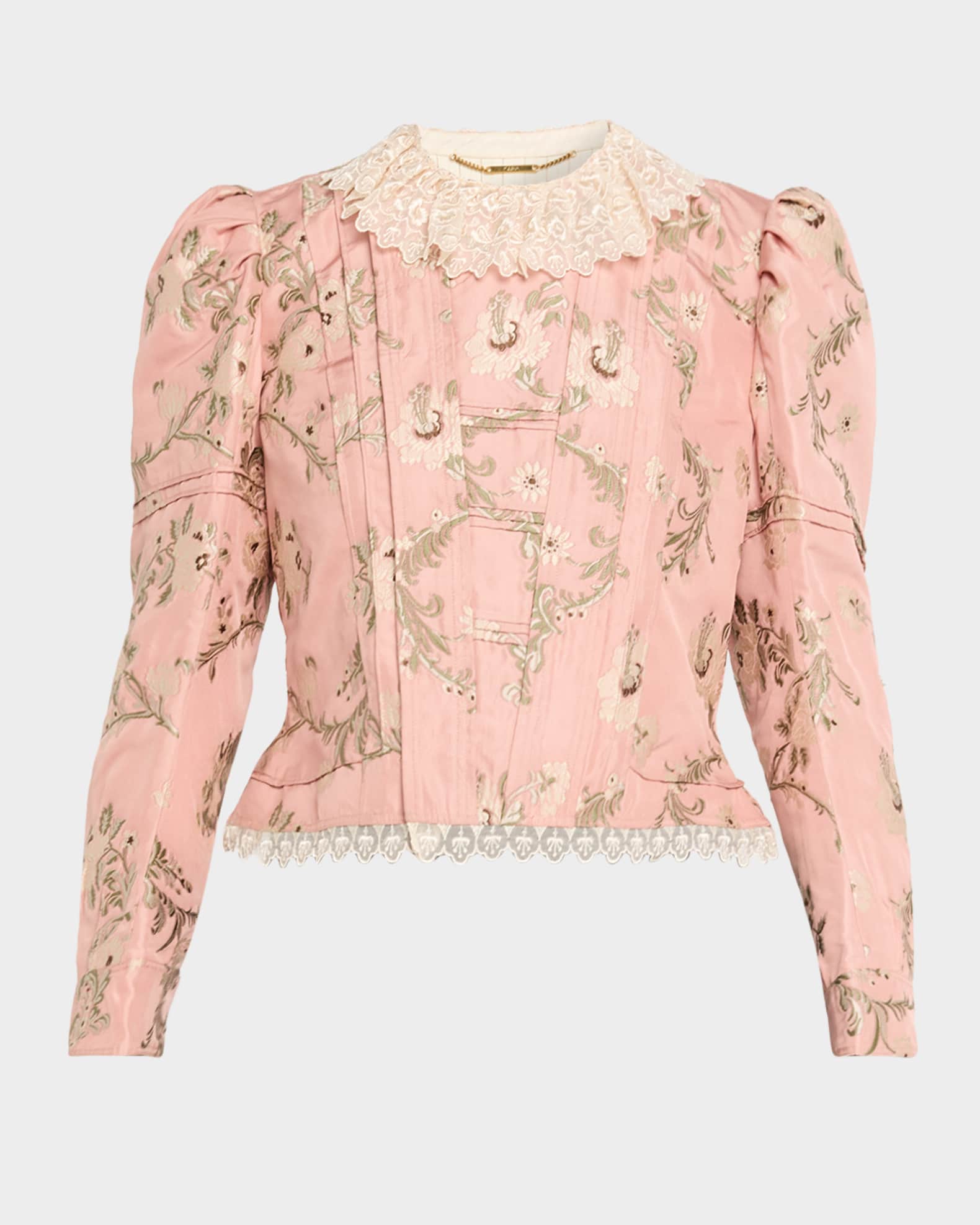 Chloe Floral-Jacquard Lace-Collar Jacket | Neiman Marcus