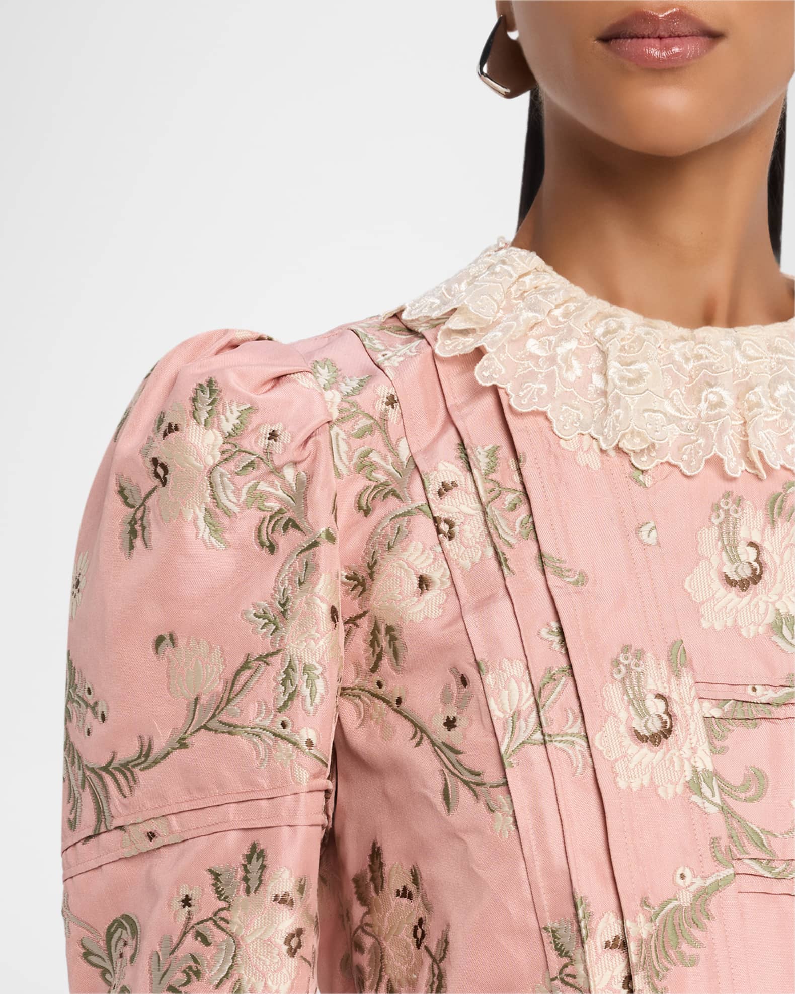 Chloe Floral-Jacquard Lace-Collar Jacket | Neiman Marcus