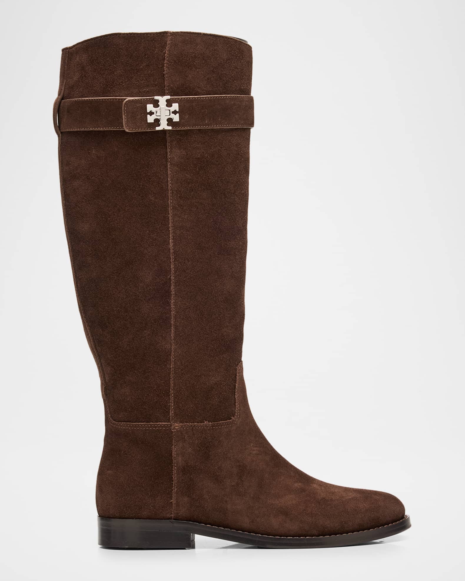 Tory Burch Turnlock Suede Knee-High Riding Boots | Neiman Marcus