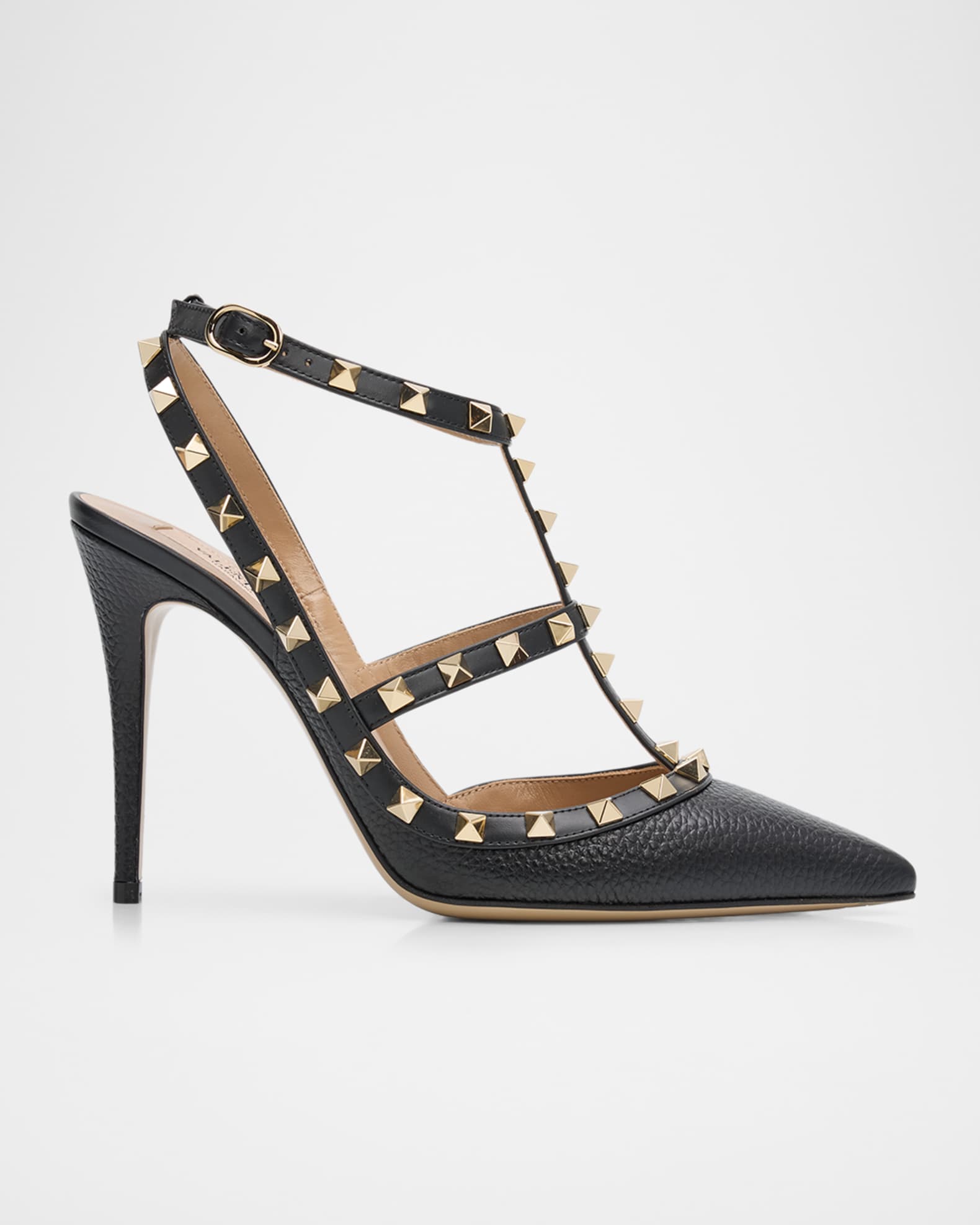 Valentino Garavani 100mm Rockstud Leather Ankle-Strap Pumps | Neiman Marcus